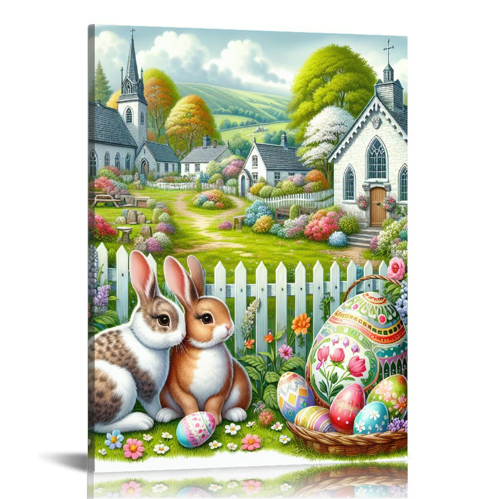 Feiri Vintage Easter Bunnies Eggs Soft Canvas Wall Art Print Gallery ...