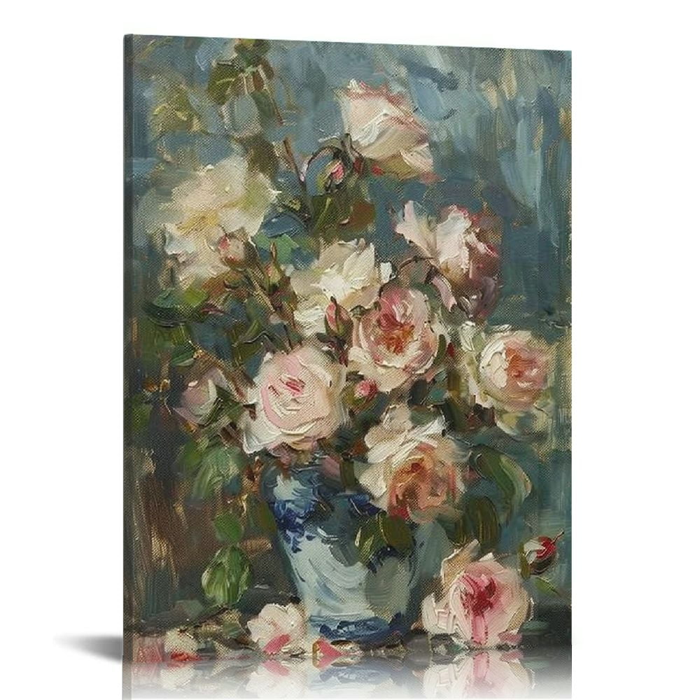 Feiri Vintage Floral Wall Art Framed Rose Canvas Prints for Bedroom ...