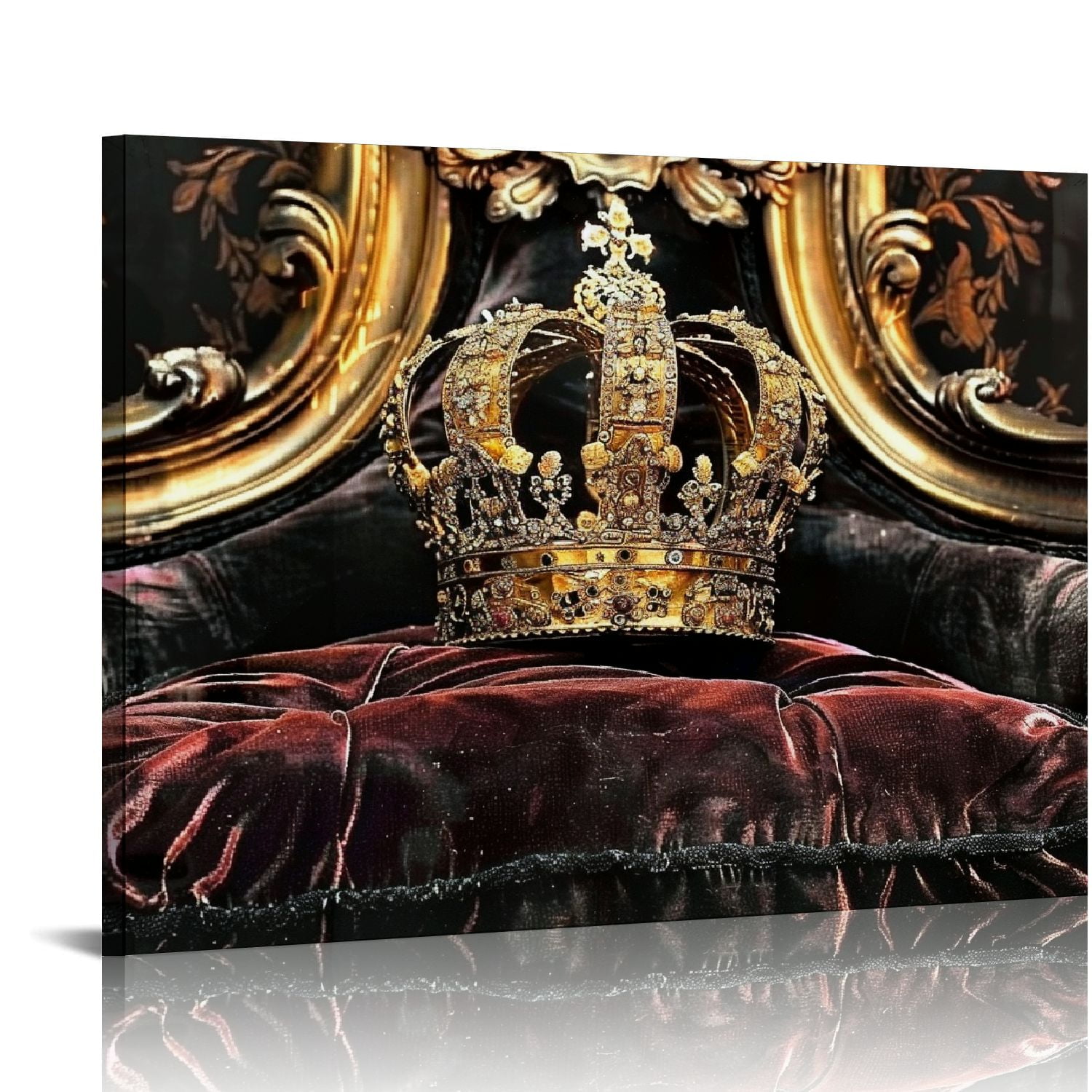 Feiri Vintage Gold Crown Canvas Wall Art Black and Gold Pictures for ...