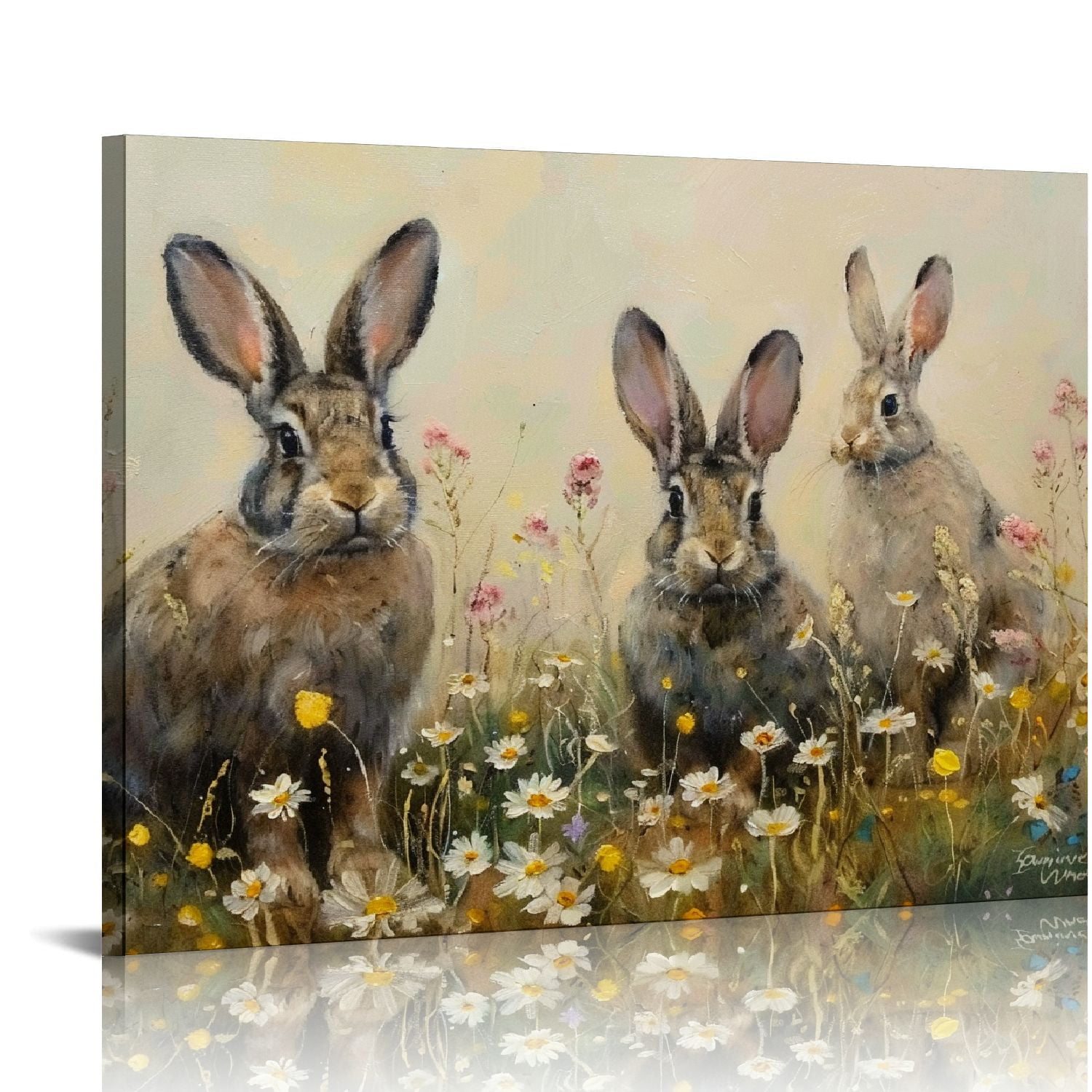 Feiri Vintage Rabbit Poster Wall Decor Wildflower Canvas Art Print ...