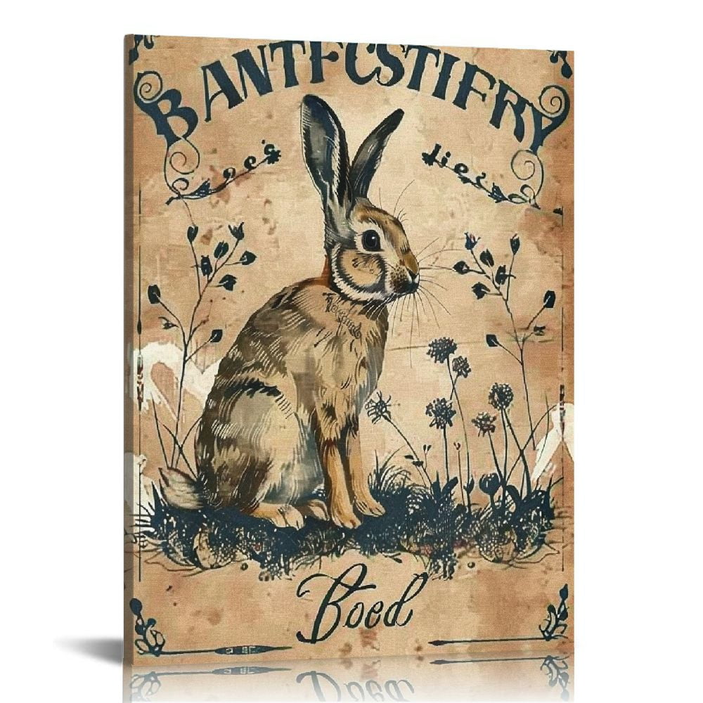Feiri Vintage Rabbit Wall Art Canvas Rabbit Farms And Feed, Easter ...