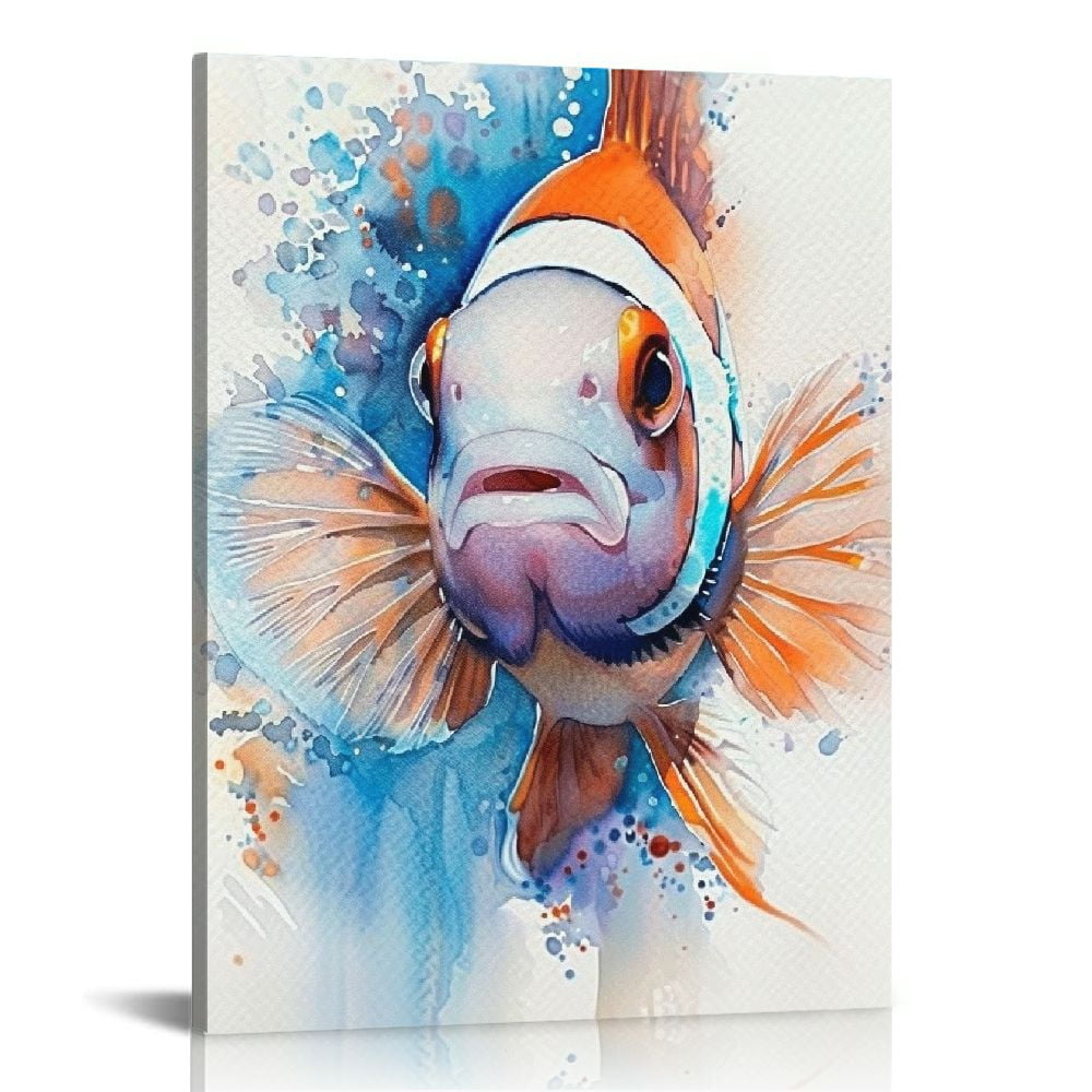 Feiri Water Color Drawing Of A Clownfish Design Canvas Wall Art Picture ...