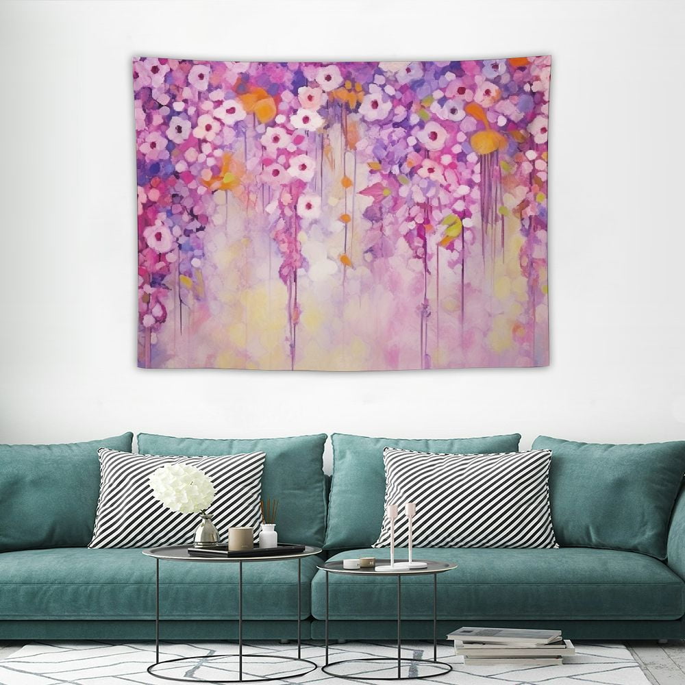 Feiri Watercolor Flower Tapestry, Wisteria Tree in Full Blossom Romantic Spring Over Bokeh ...