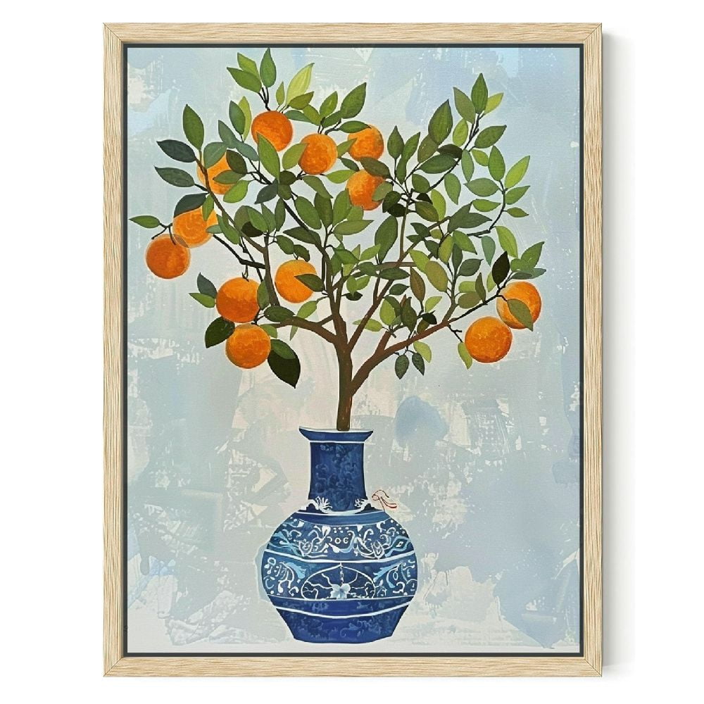 Feiri Watercolor Orange Tree Print in Gold Bamboo Chinoiserie with ...
