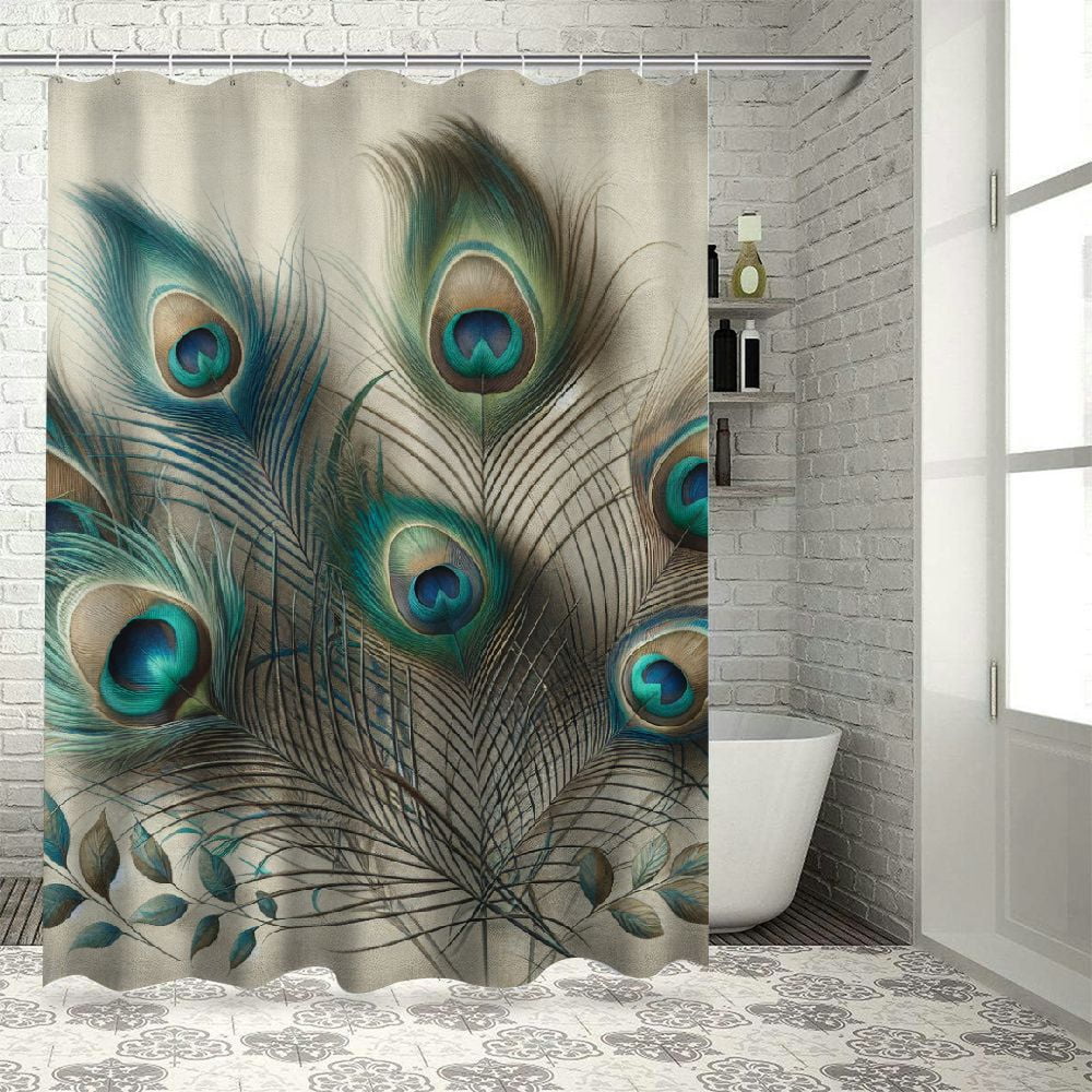 Feiri Watercolor Peacock Feather Pattern Shower Curtain - Chic Modern ...