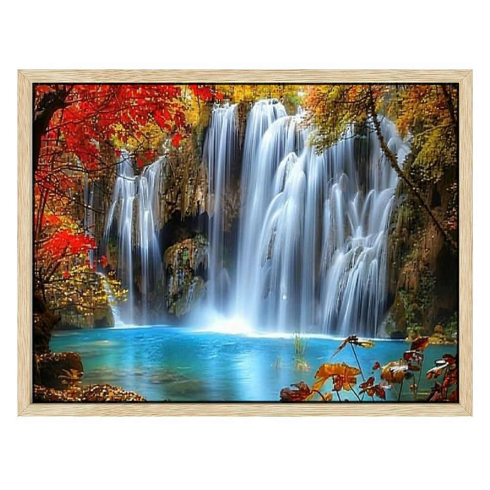 Feiri Waterfalls Blue Lake in Red Fall Forest Landscape Scenery Modern ...