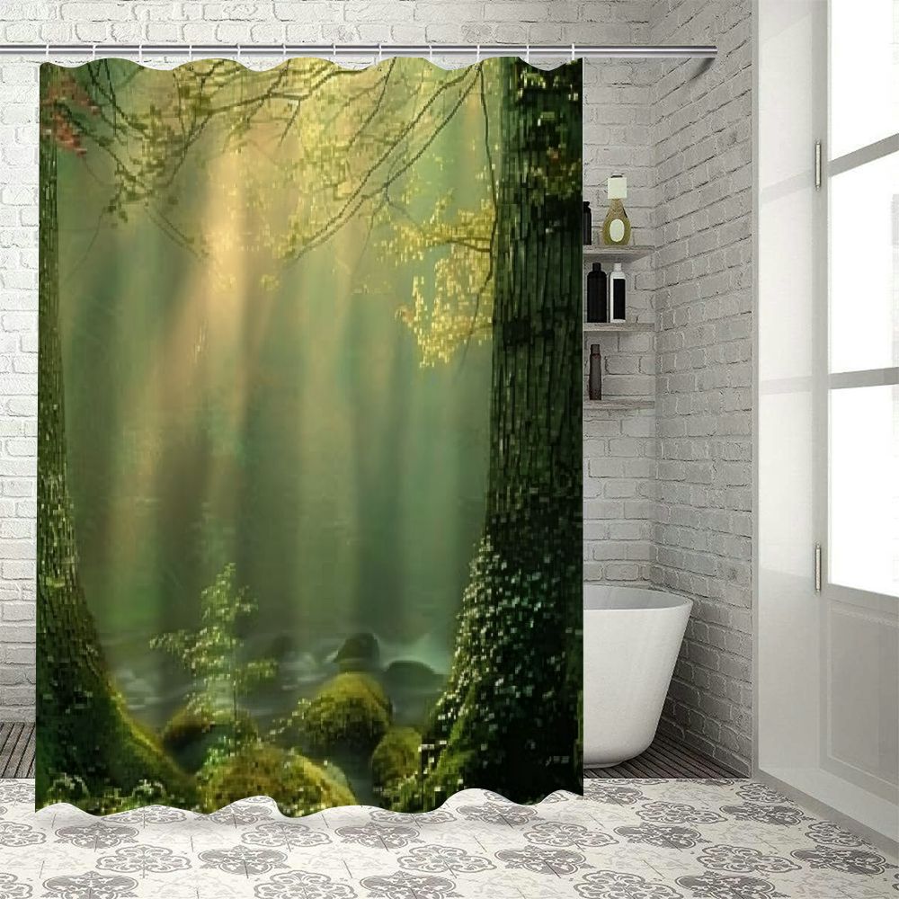 Feiri Waterproof Shower Curtain Multiple Sizes Green Forest Funny ...