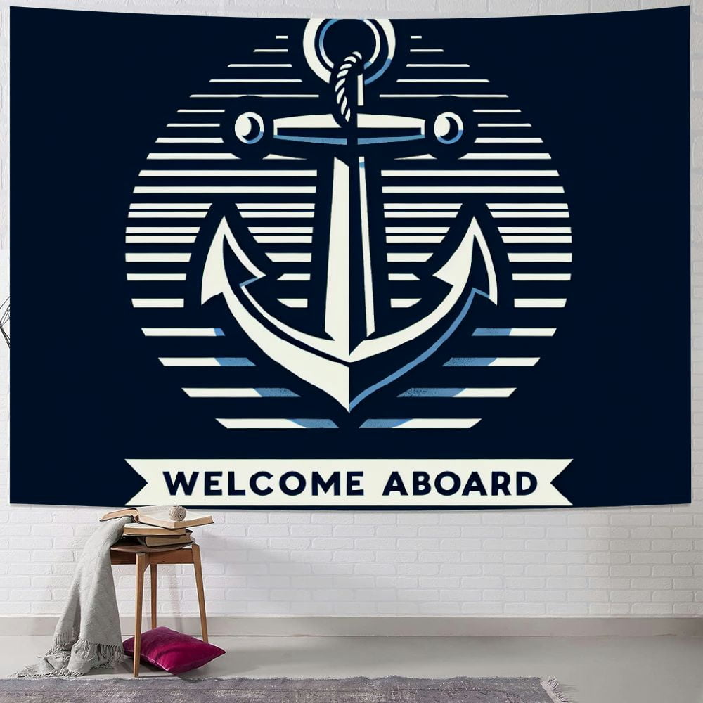 Feiri Welcome Aboard Navy Blue Boat Anchor Decorative Nautical Sailing ...