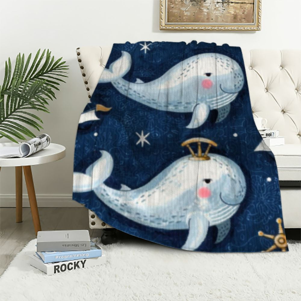 Feiri Whale Nautical Anchor Blanket Gifts - Ocean Theme Animal Navy Sea ...