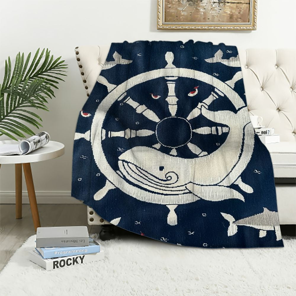 Feiri Whale Nautical Anchor Blanket Gifts - Ocean Theme Animal Navy Sea ...