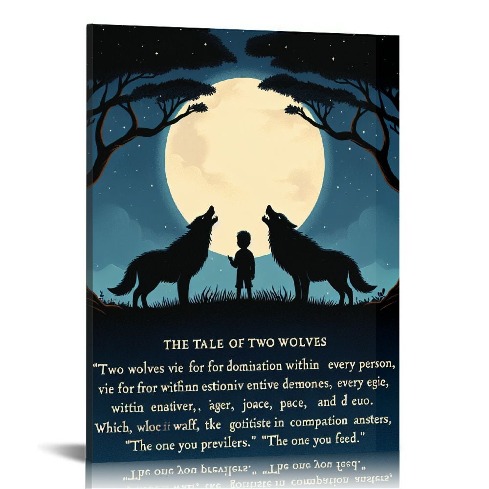 Feiri Wolf Poster, The Tale of Two Wolves, Canvas Wall Art ...