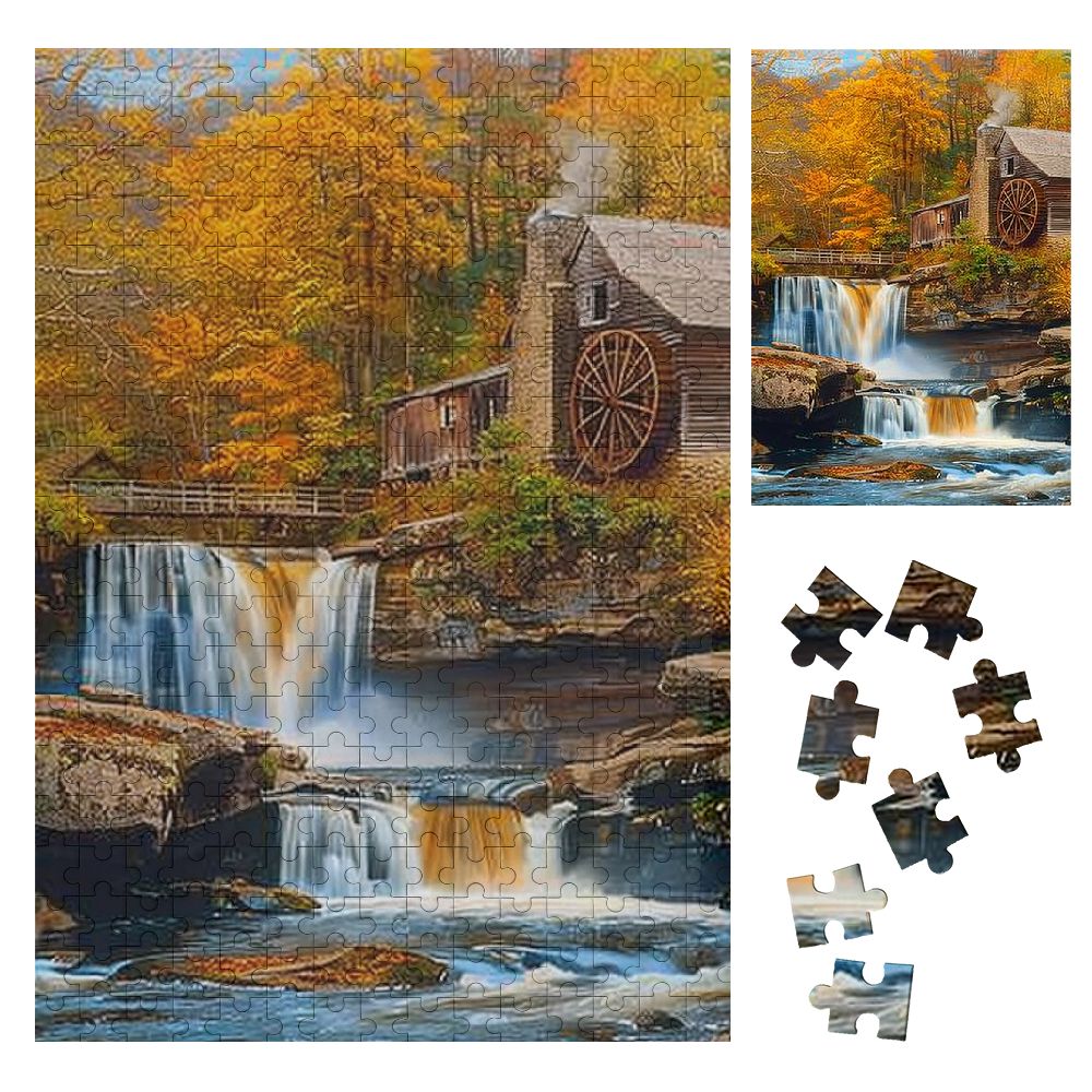 Feiri Wooden Jigsaw Puzzle Waterfall Mill Landscape Vertical Leisure ...