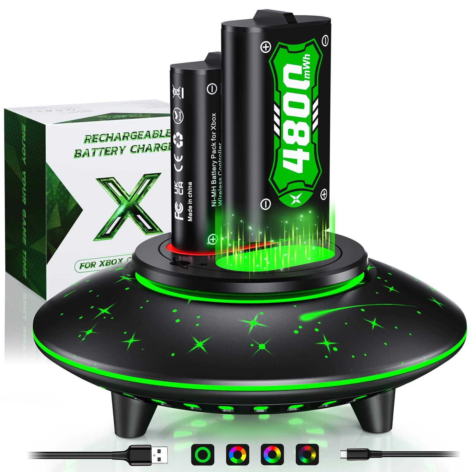 Feirsh Upgraded Rechargeable Battery Pack for Xbox Controller,2x4800mWh ...