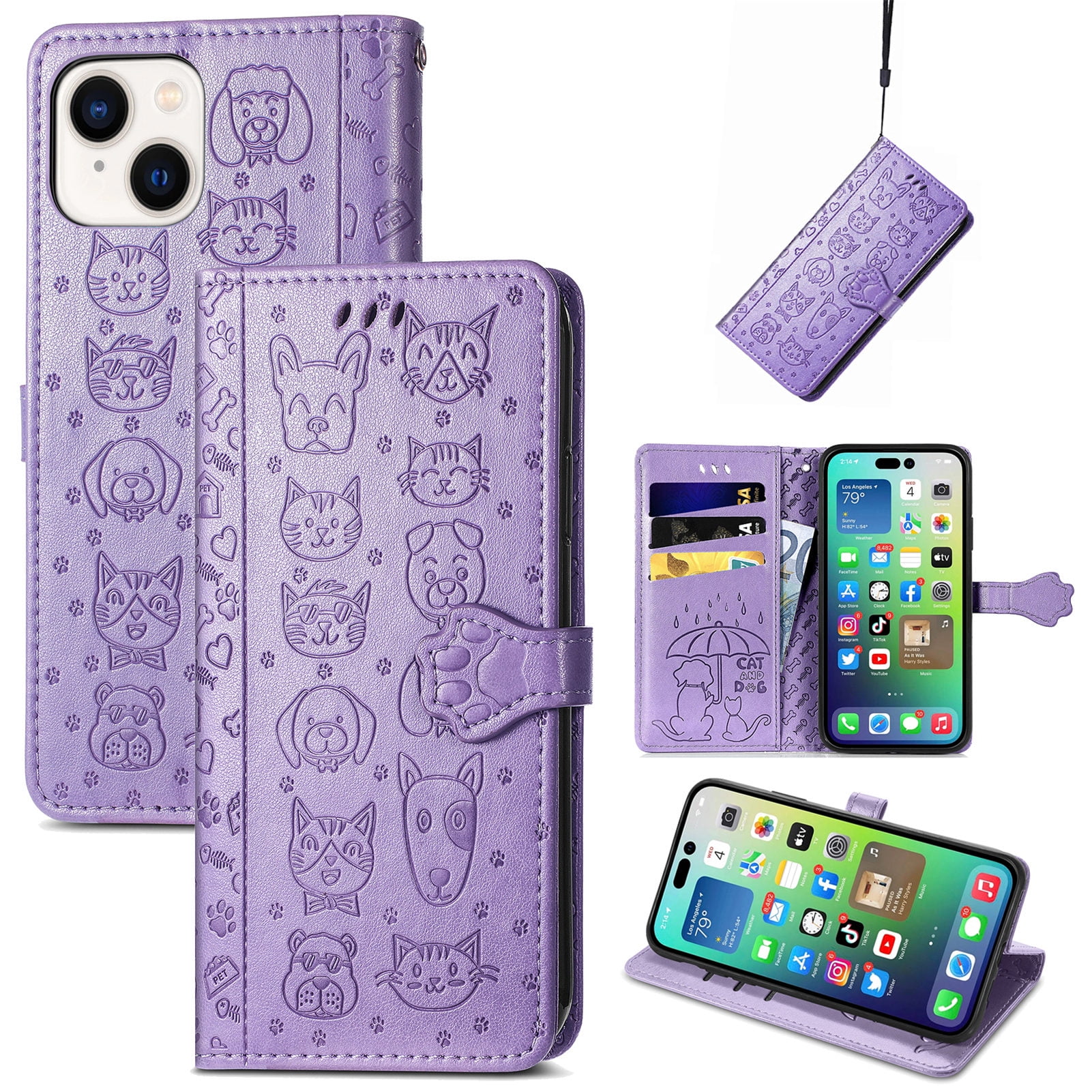 Feishell for Apple iPhone 13 Cartoon Cute Wallet Case, Cat Dog Style ...