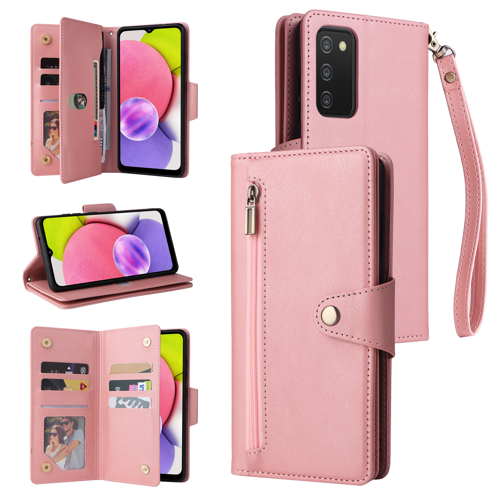 Feishell for Samsung Galaxy A03s Wallet Case with Wrist Strap,Premium PU Leather Zipper Pocket ...