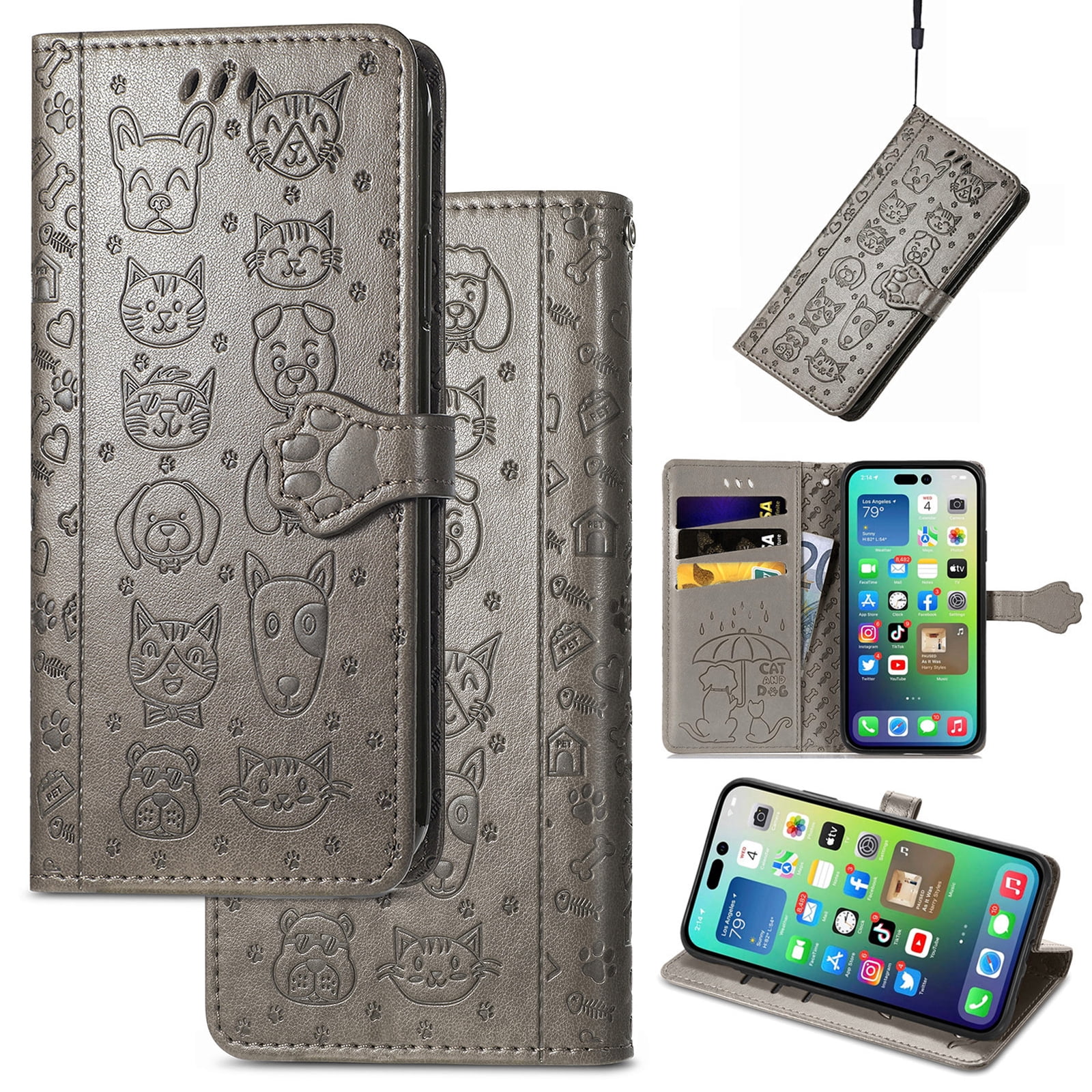 Feishell for Samsung Galaxy A22 5G Cartoon Cute Wallet Case, Cat Dog ...