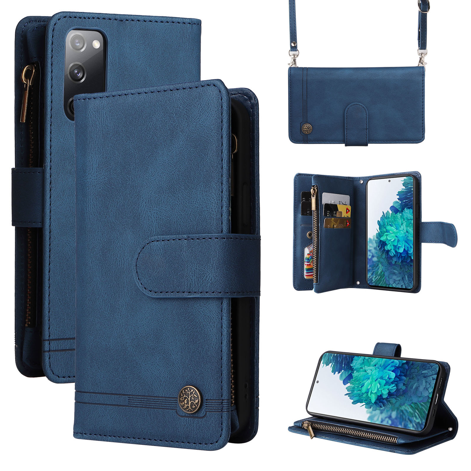 Feishell for Samsung Galaxy S20 FE 6.5 inch Zipper Wallet Case with Wrist Strap & Shoulder Strap ...