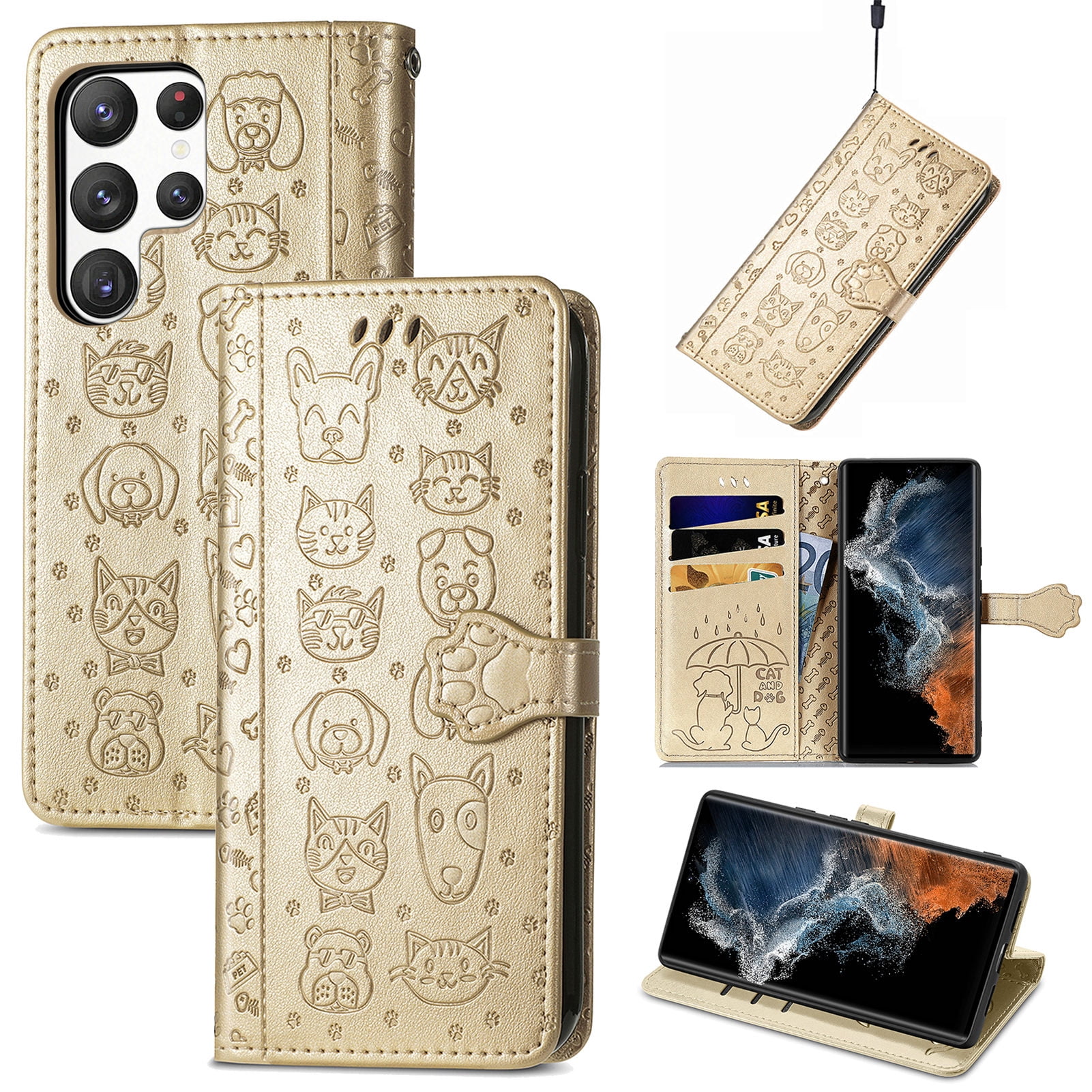 Feishell for Samsung Galaxy S22 Ultra Cartoon Cute Wallet Case, Cat Dog ...