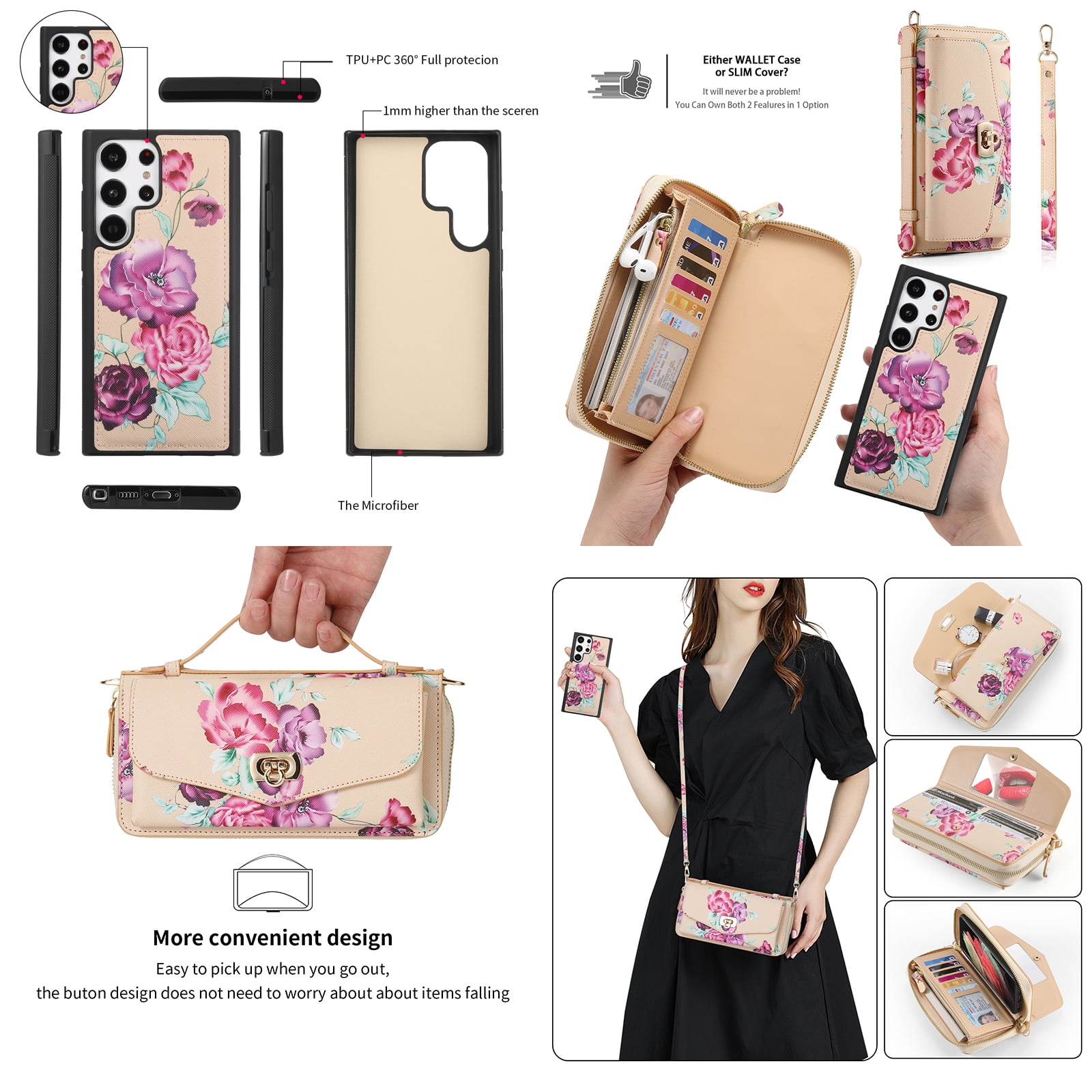 Feishell for Samsung Galaxy S23 Ultra Crossbody Wallet Detachable Case ...
