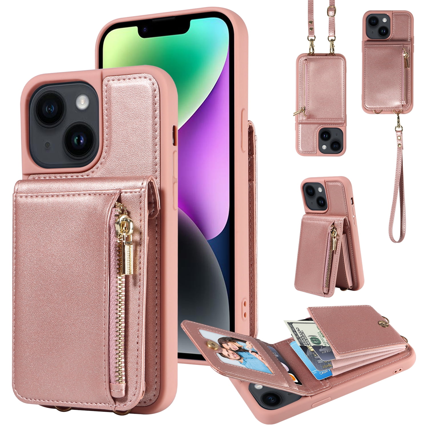 Feishell for iPhone 14 Crossbody Wallet Phone Case with Hand Strap ...