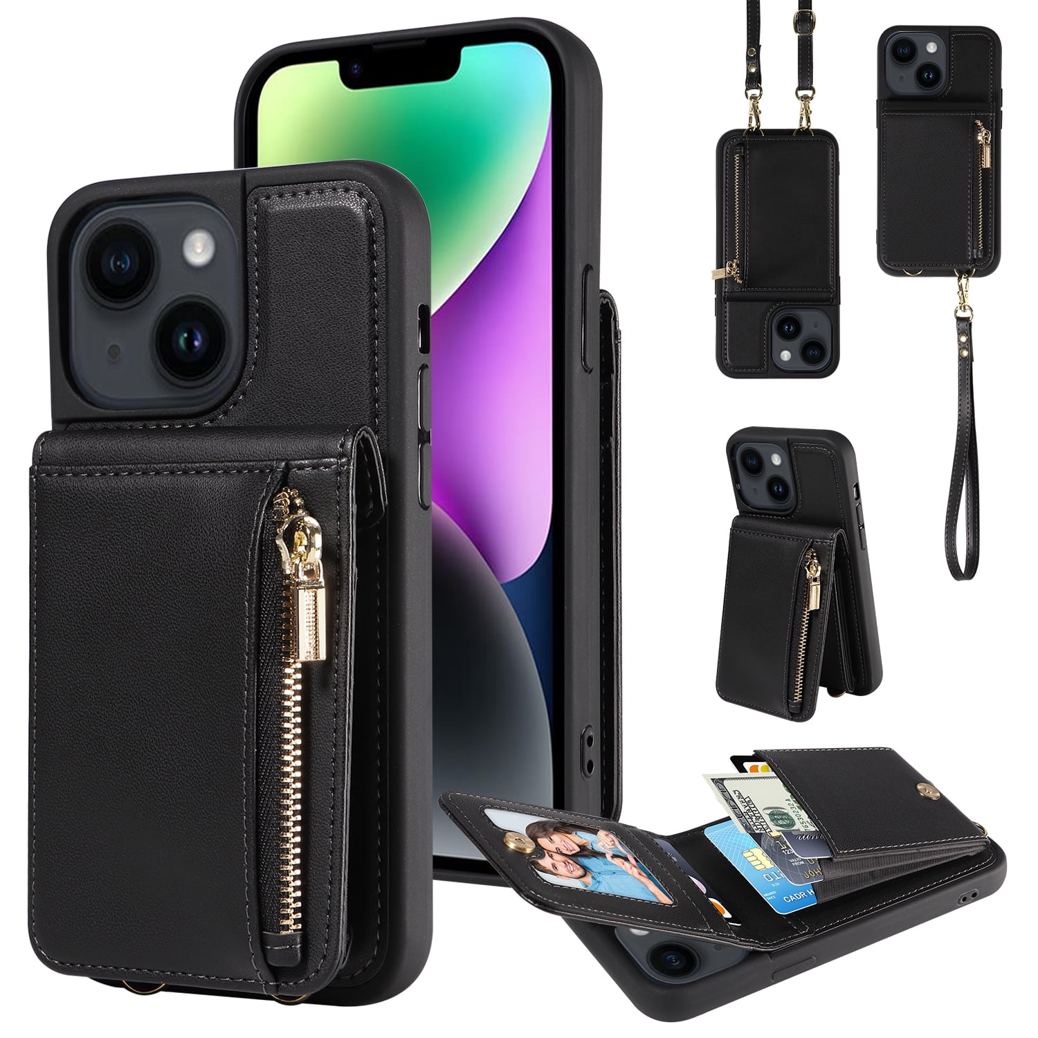 Feishell for iPhone 14 Crossbody Wallet Phone Case with Hand Strap ...