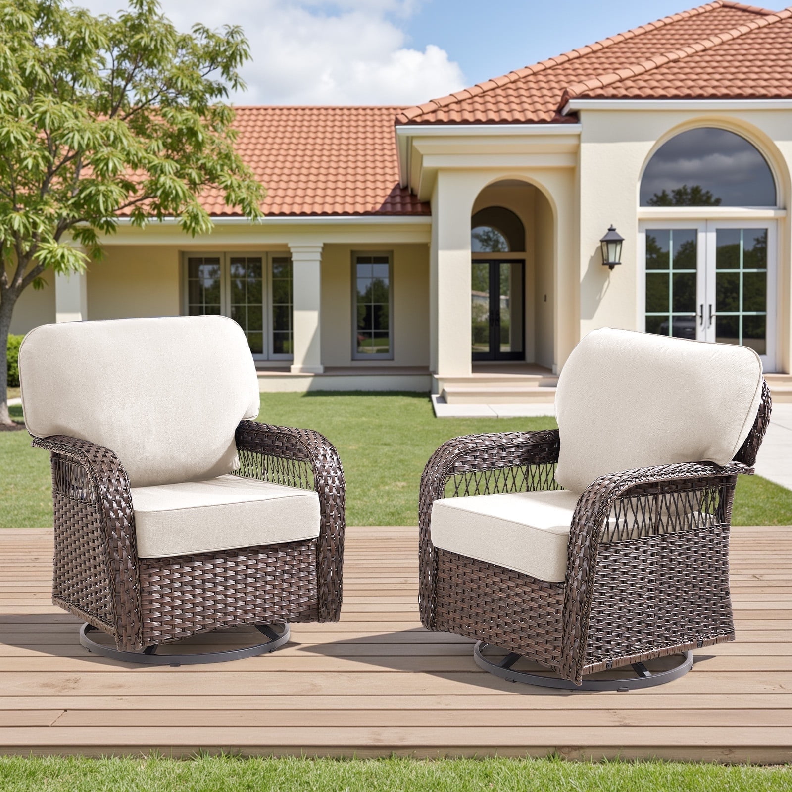 Feishominoo Upgraded Outdoor Swivel Rocker Patio Wicker Chairs Set of 2 ...