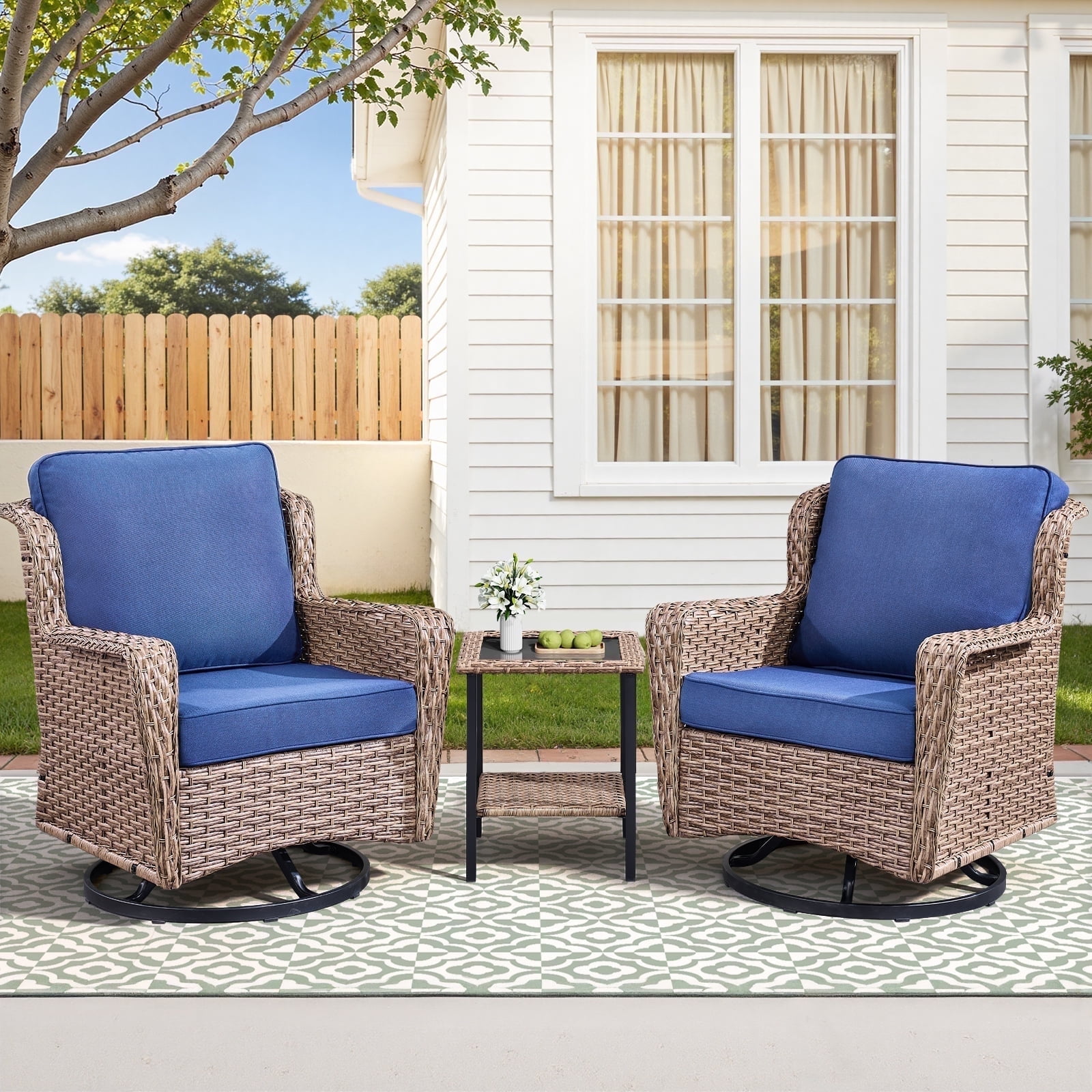 Feishominoo 3 Piece Outdoor Wicker Swivel Rocker Chairs Set Patio ...