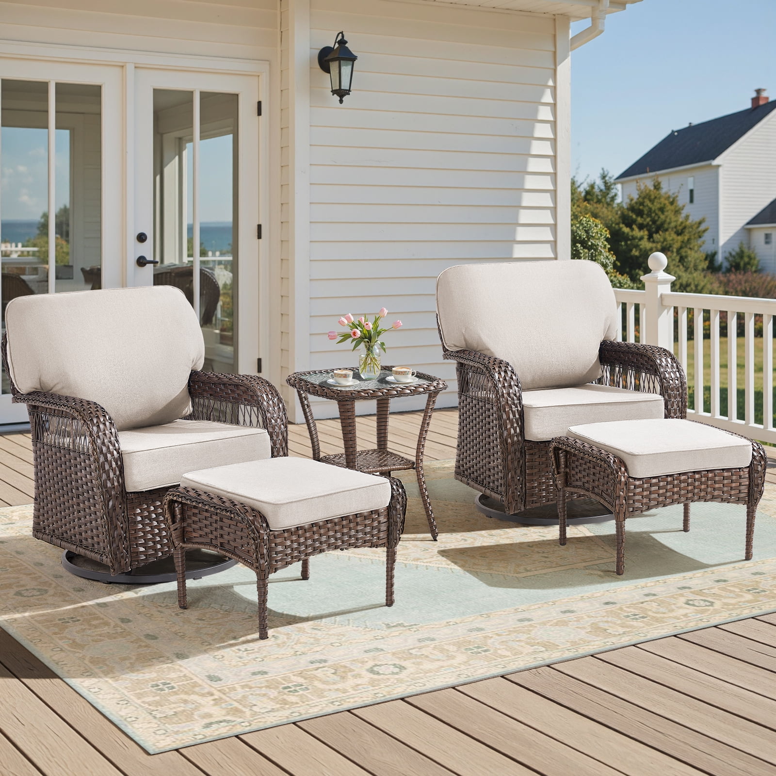 Feishominoo 5 Piece Outdoor Patio Conversation Sets, Patio All-Weather ...
