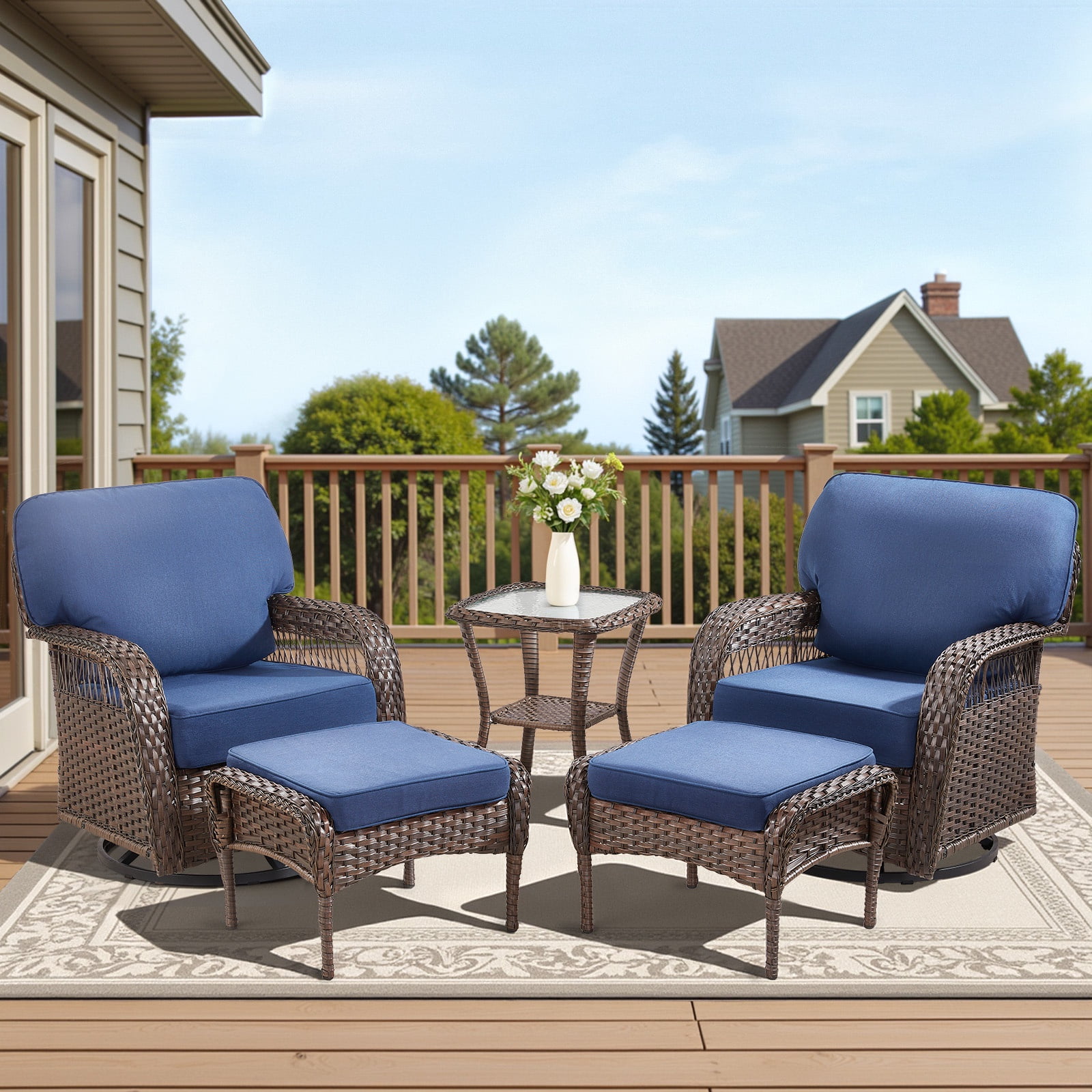 Feishominoo 5 Piece Outdoor Patio Conversation Sets, Patio All-Weather ...