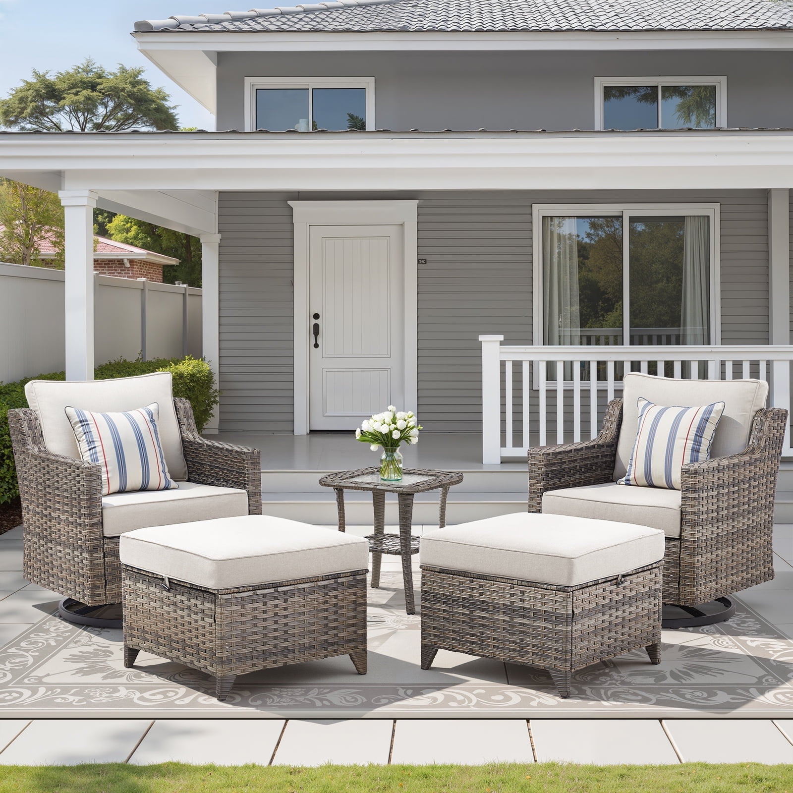 Feishominoo 5 Piece Patio Wicker Conversation Furniture Sets, Outdoor ...