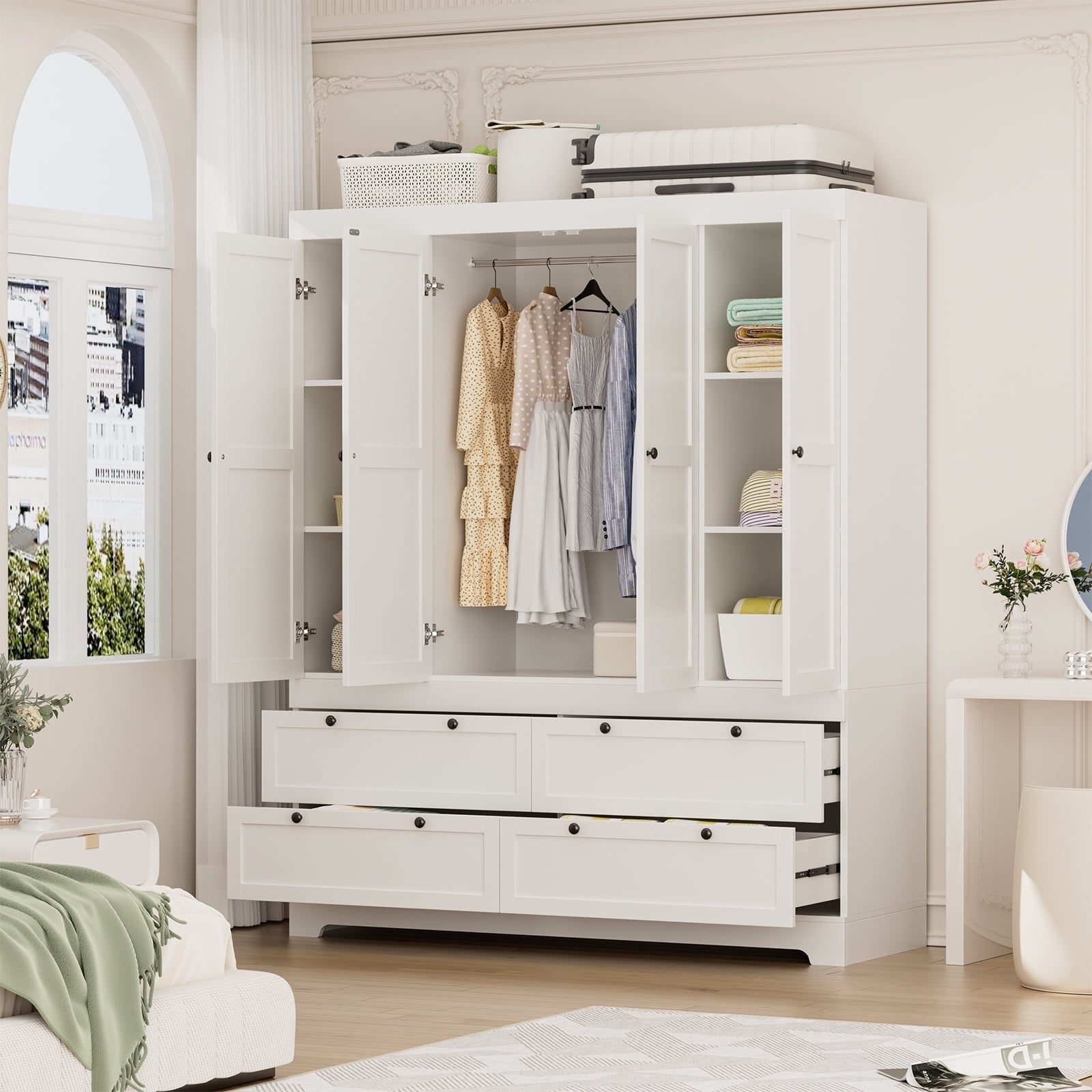 Feishominoo 71"H 4 Door Wooden Wardrobe Closet, Modern Modular Clothes ...