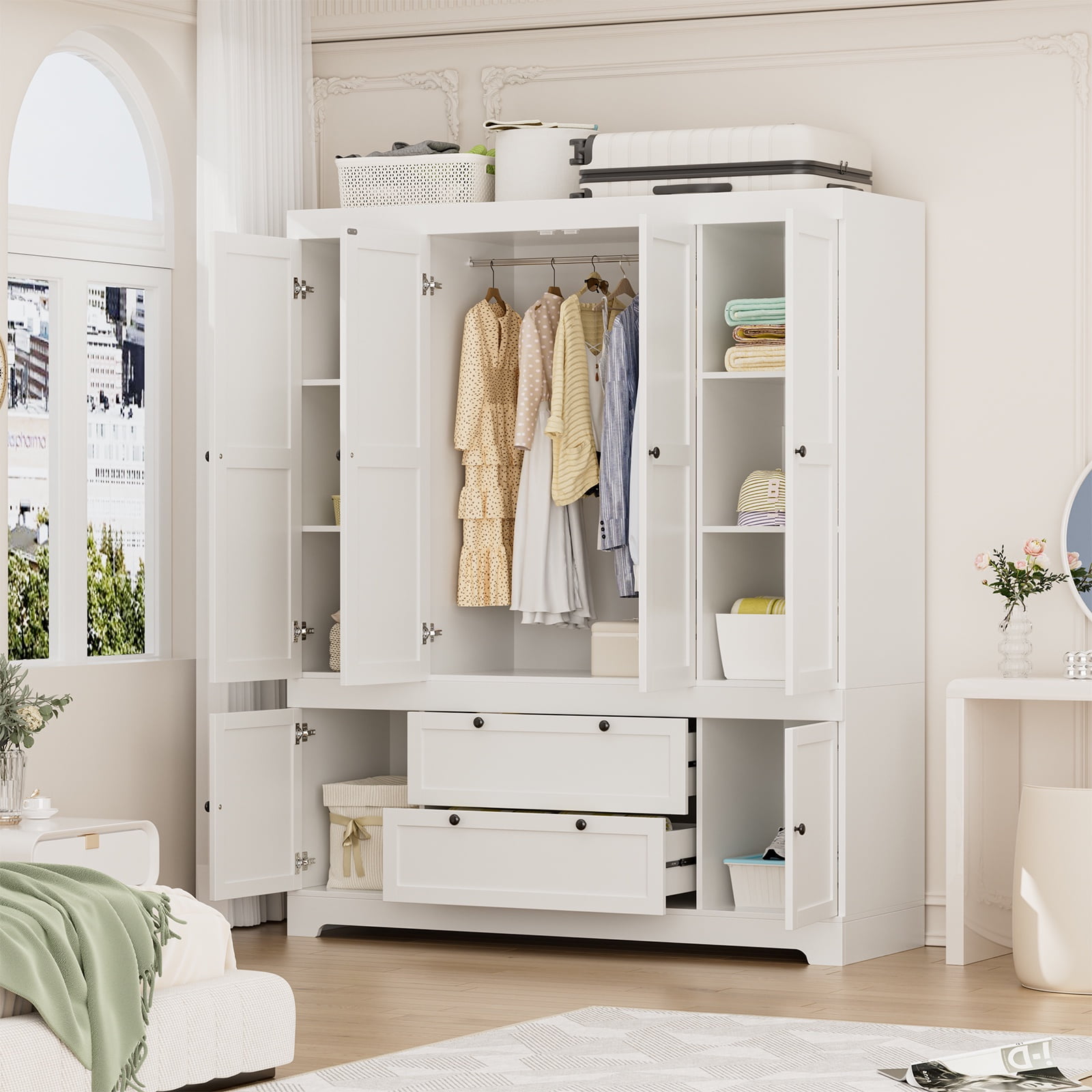 Feishominoo 71"H 4 Door Wooden Wardrobe Armoire Closet, Modern Modular ...