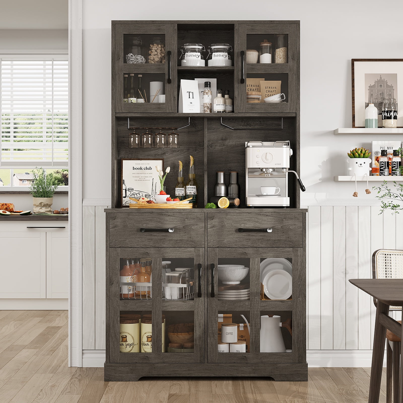 Feishominoo 71" Kitchen Pantry Cabinet, Farmhouse Microwave Hutch ...