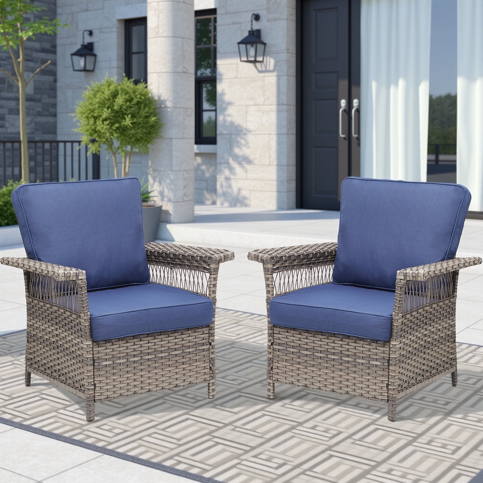 Feishominoo Outdoor Patio Wicker Chairs Set of 2,Rattan Chairs with ...
