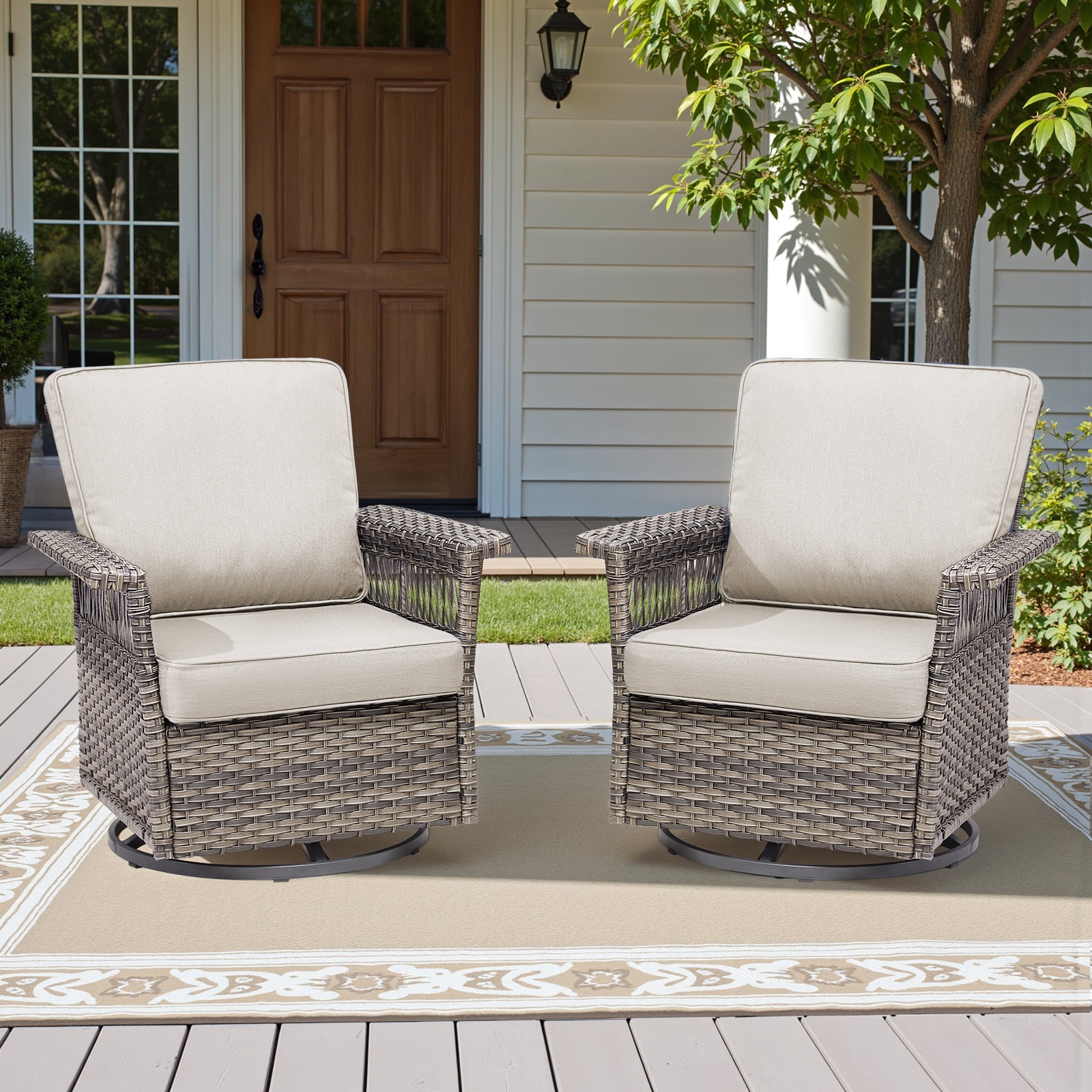 Feishominoo Outdoor Swivel Rocking Chairs Set of 2, Patio Wicker Glider ...
