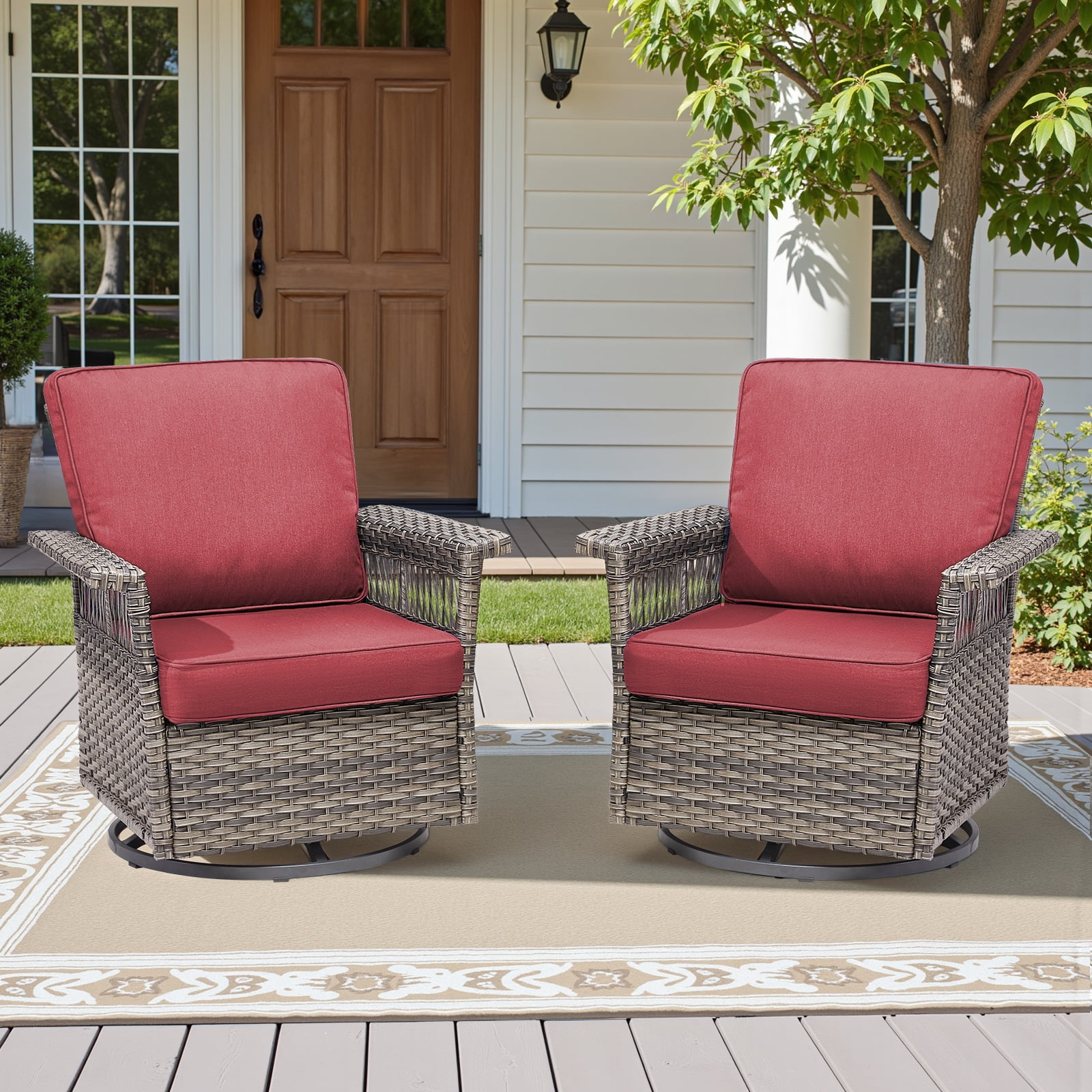Feishominoo Outdoor Swivel Rocking Chairs Set of 2, Patio Wicker Glider ...