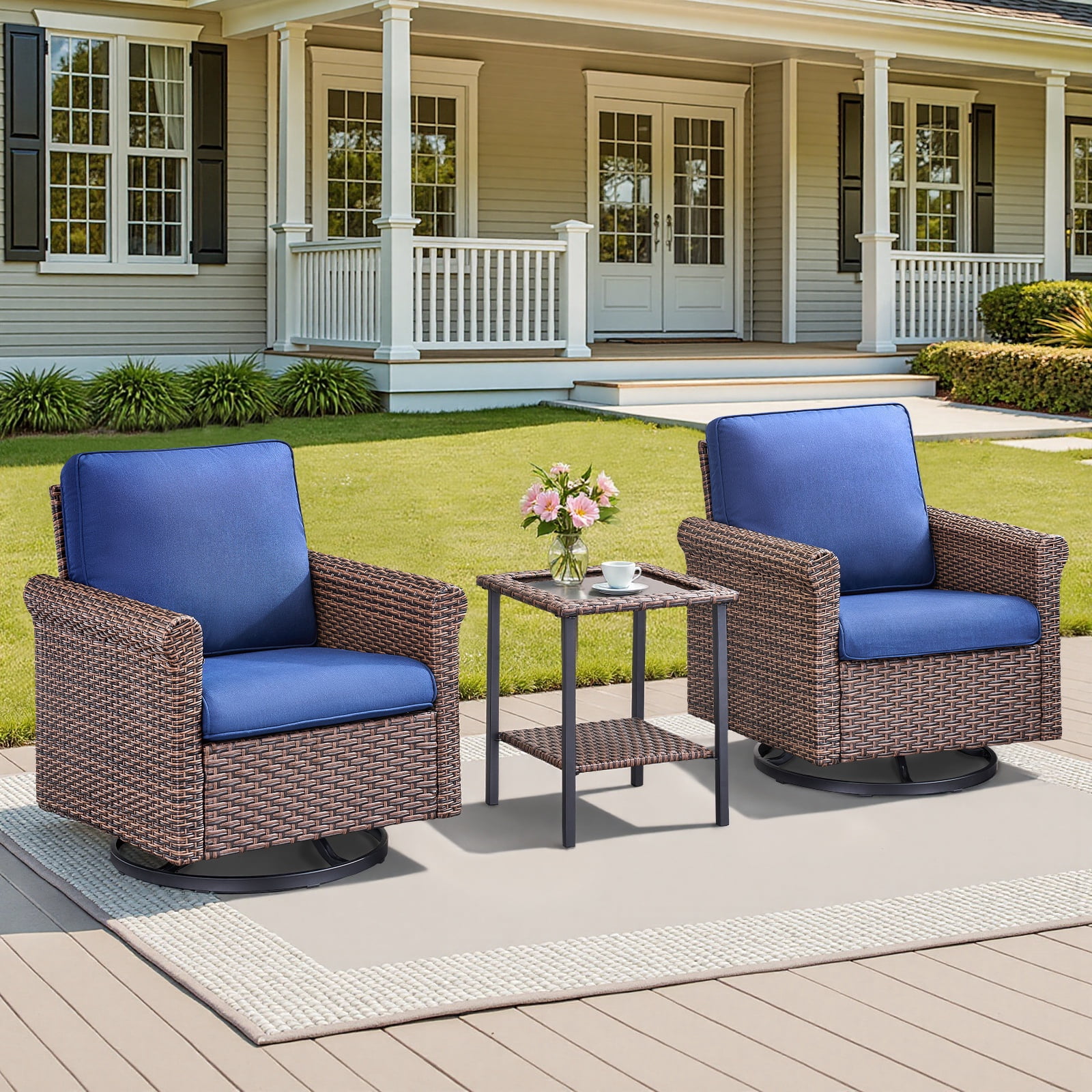 Feishominoo Outdoor Swivel Rocking Glider Chairs and Side Table Set of ...