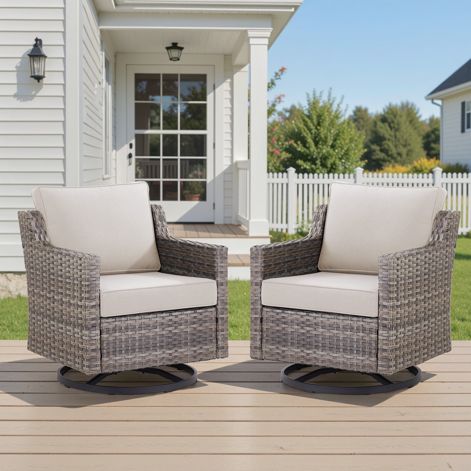 Feishominoo Outdoor Wicker Swivel Rocking Chairs Set of 2, Patio PE ...