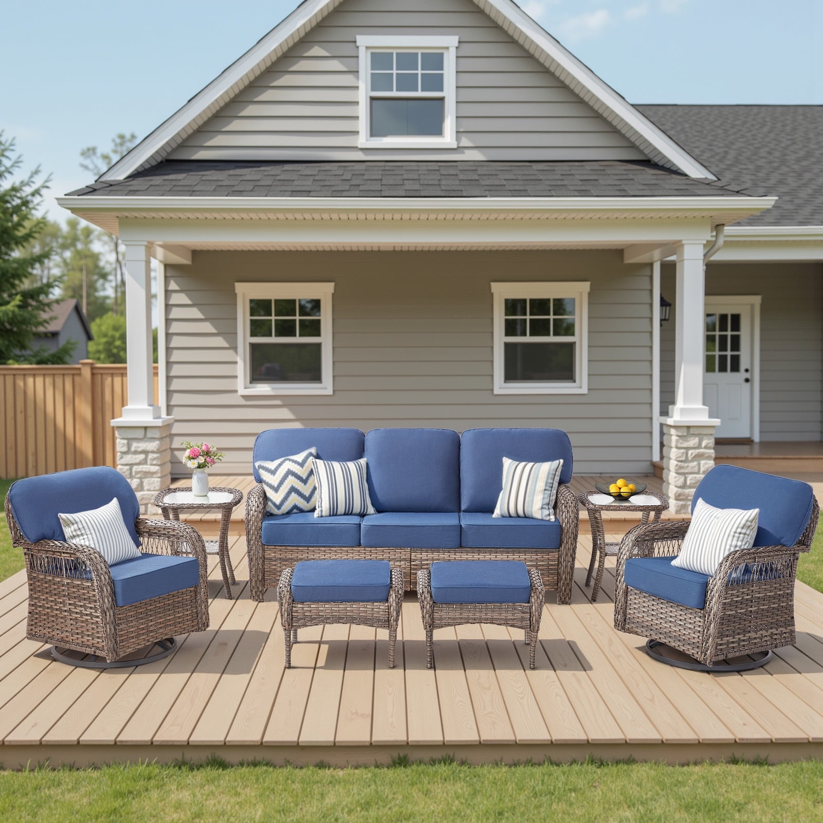 Feishominoo Outdoor Wicker Patio Furniture Sets 7 Piece Patio Swivel ...