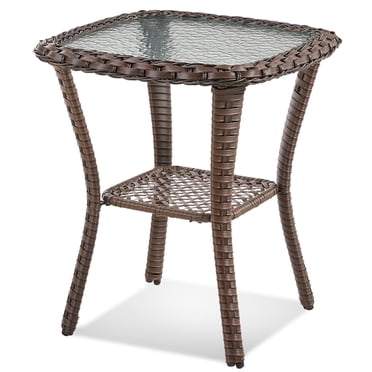 Wicker Lane Outdoor White Wicker Patio End Table, Resin, Steel Frame ...