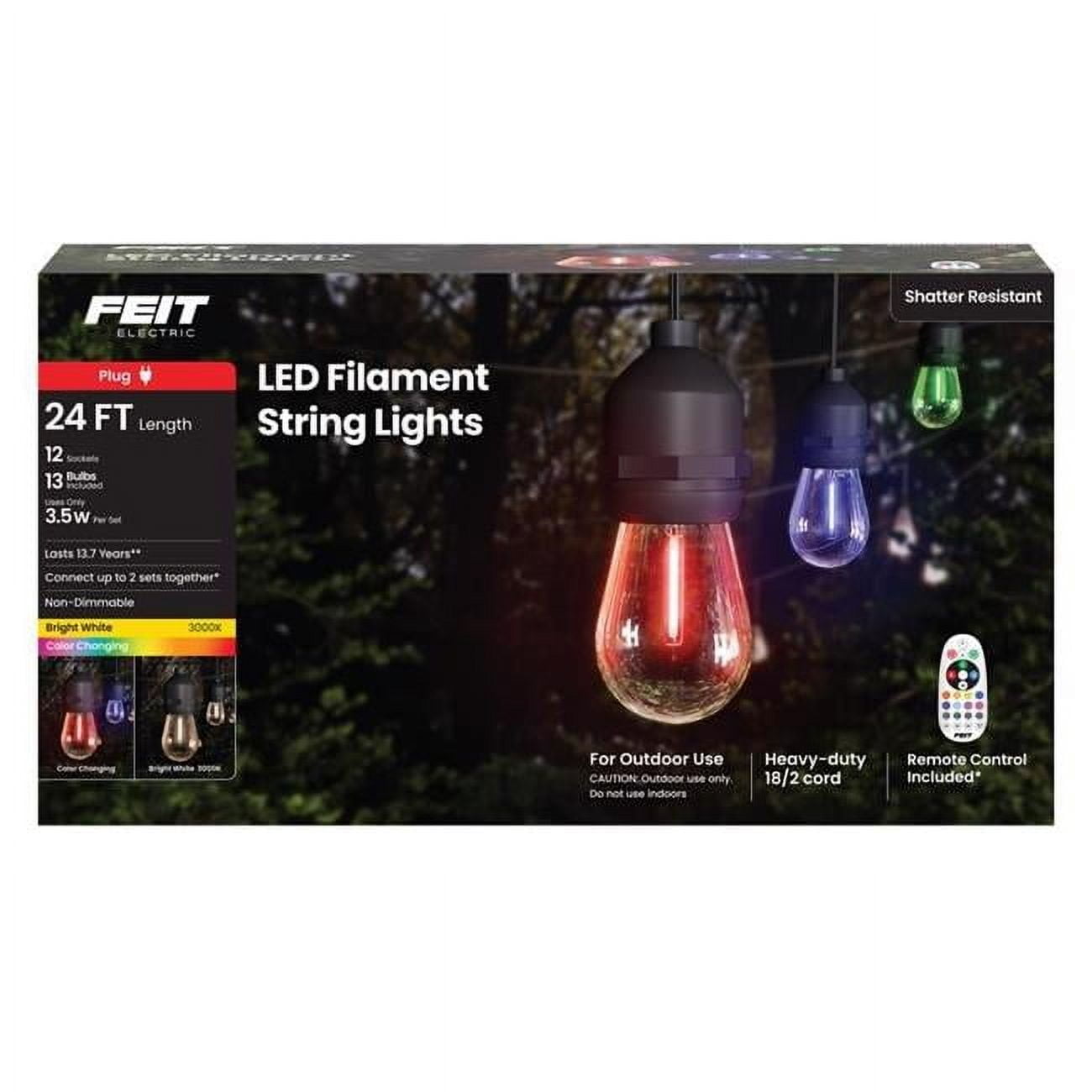 Feit 9101414 24 ft. LED String Lights with Remote Control, Multi Color ...