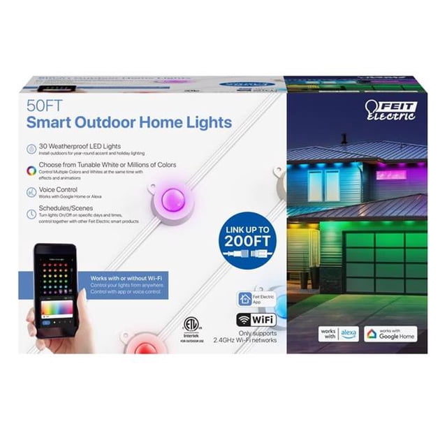 Feit 9102656 50 ft. LED Smart-Enabled Color Changing String Lights ...