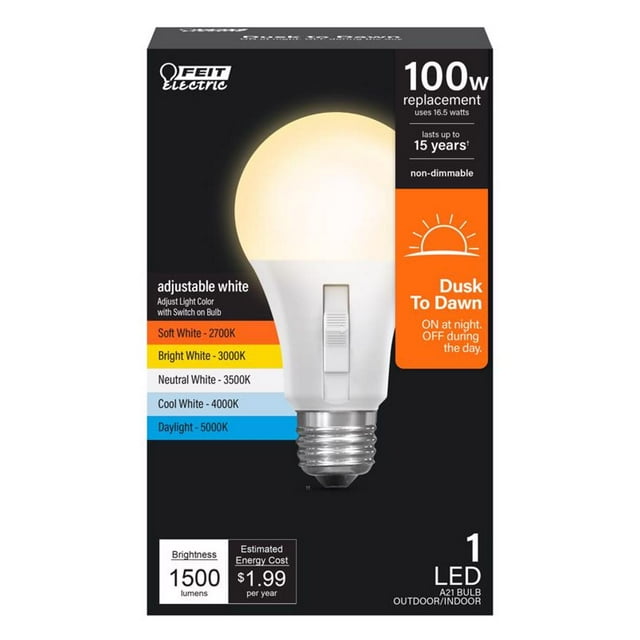 Feit A19 E26 LED Dusk to Dawn Bulb Sensing Soft White/Daylight Color ...