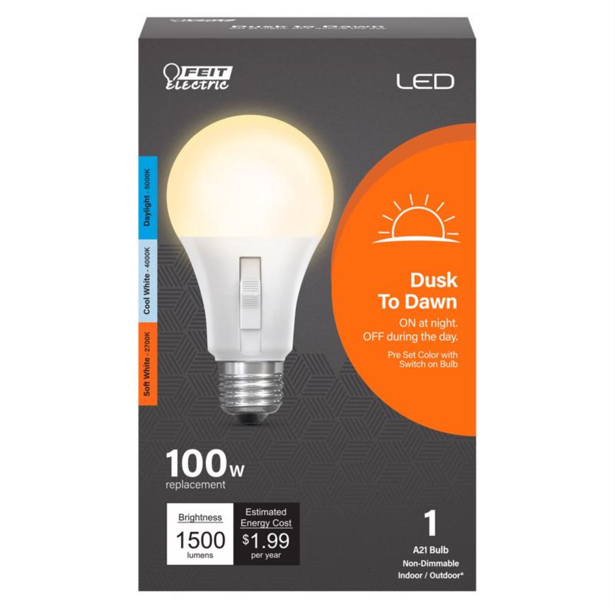Feit A19 E26 (Medium) LED Dusk to Dawn Bulb Tunable White/Color ...