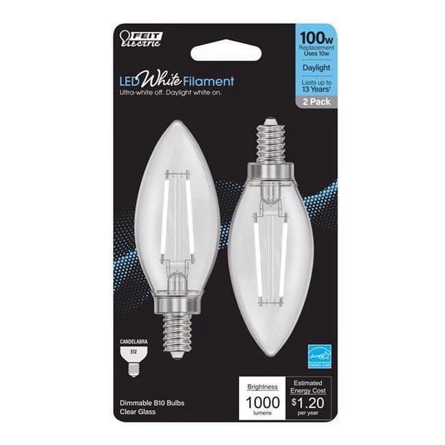 Feit B10 E12 Candelabra Filament LED Bulb Daylight - 100W Equivalence - Pack of 2 - Walmart.com