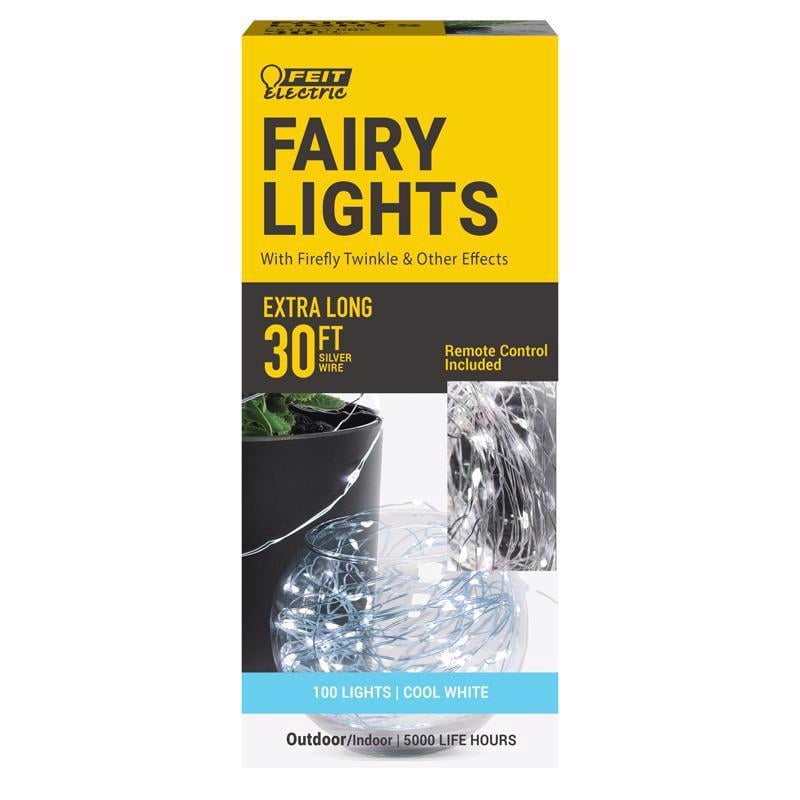 Feit Electric LED Fairy String Lights, 30 ft, Cool White - 100 Bulbs ...