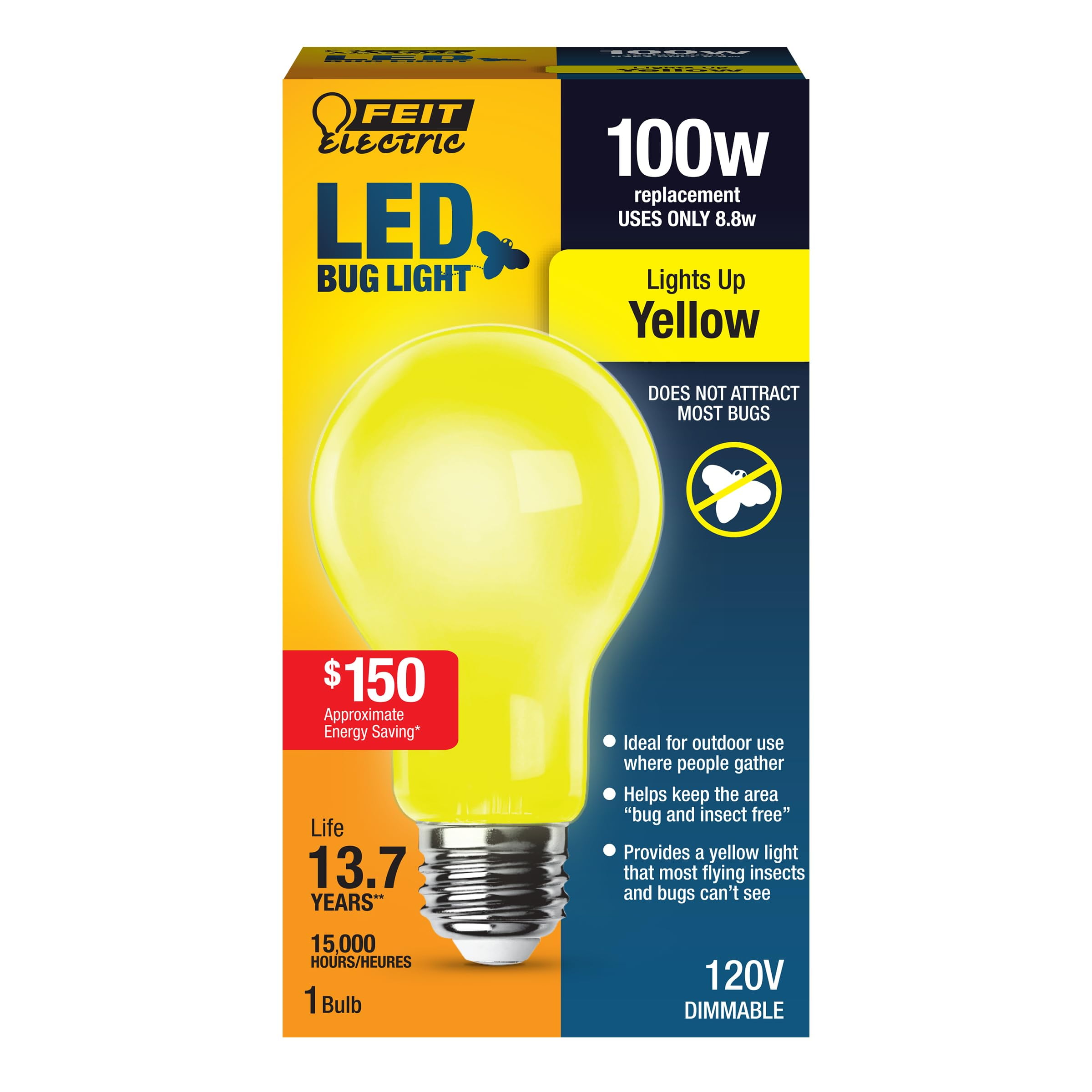 Feit Electric A19100/BUG/LED 100W EQ Non DM LED Light Bulb , Yellow ...