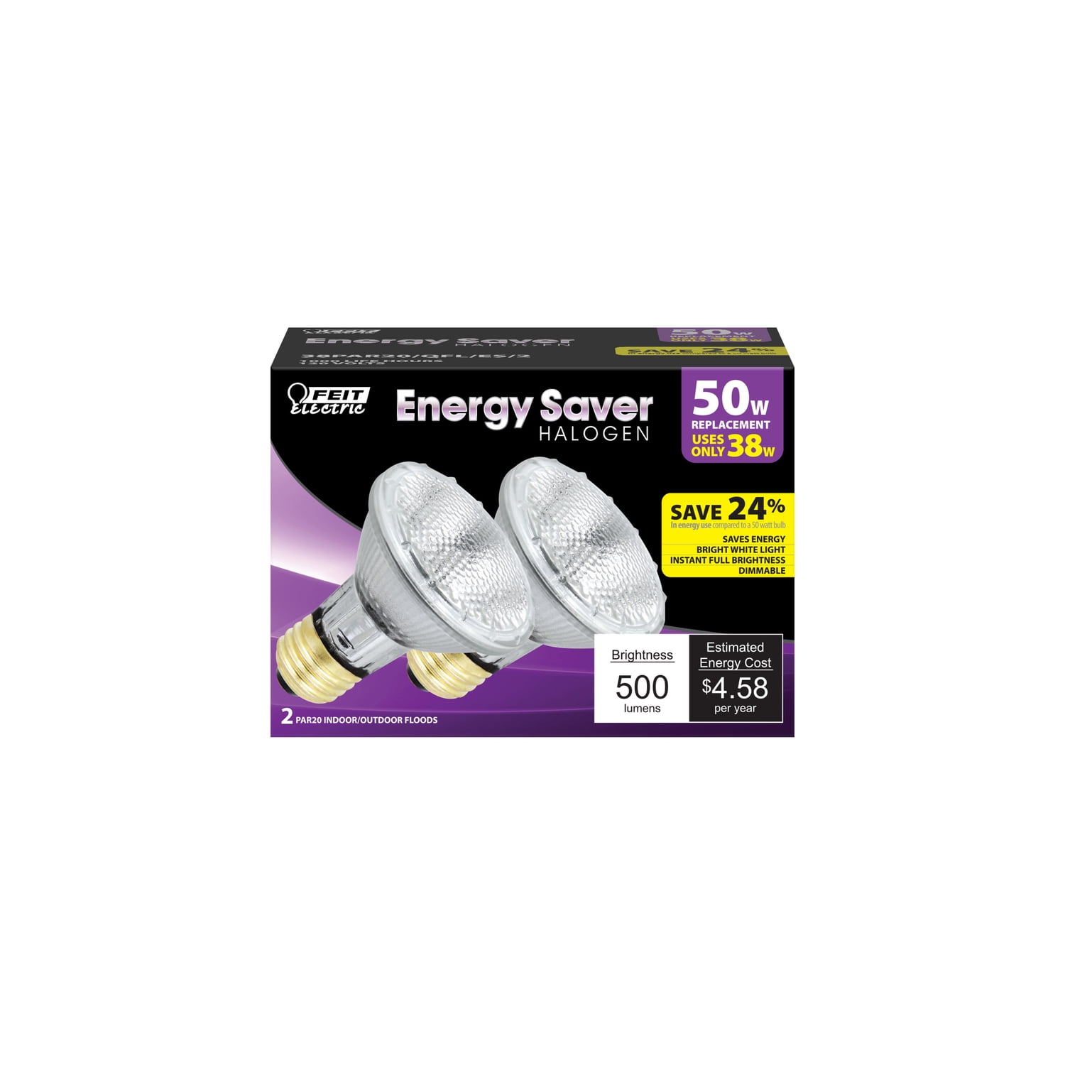 Feit Electric 38PAR20/QFL/ES/2 Energy Saving Halogen PAR20 Reflector ...