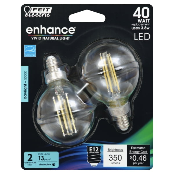 Feit Electric 3910643 Enhance 3.8W G16.5 Filament LED Bulb, 350 Lumens ...