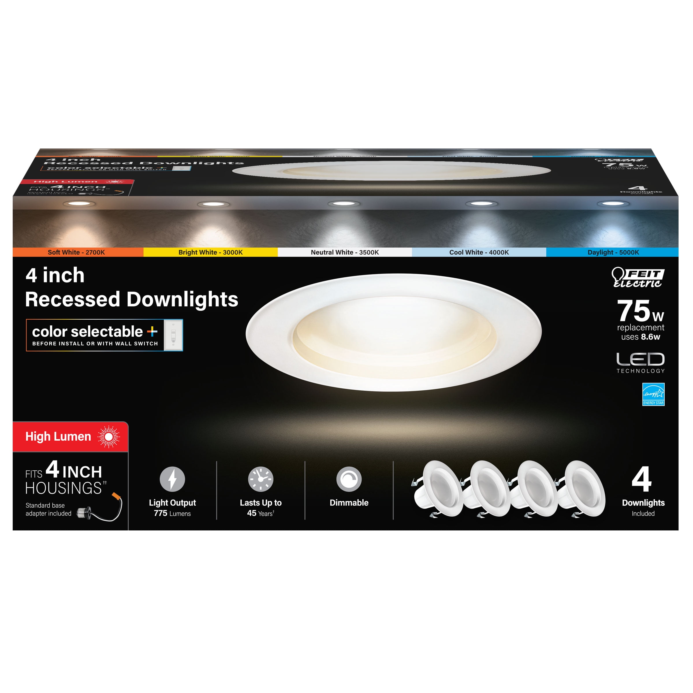 Feit Electric 4 inch Trim White Color Selectable (5CCT) Dimmable LED ...